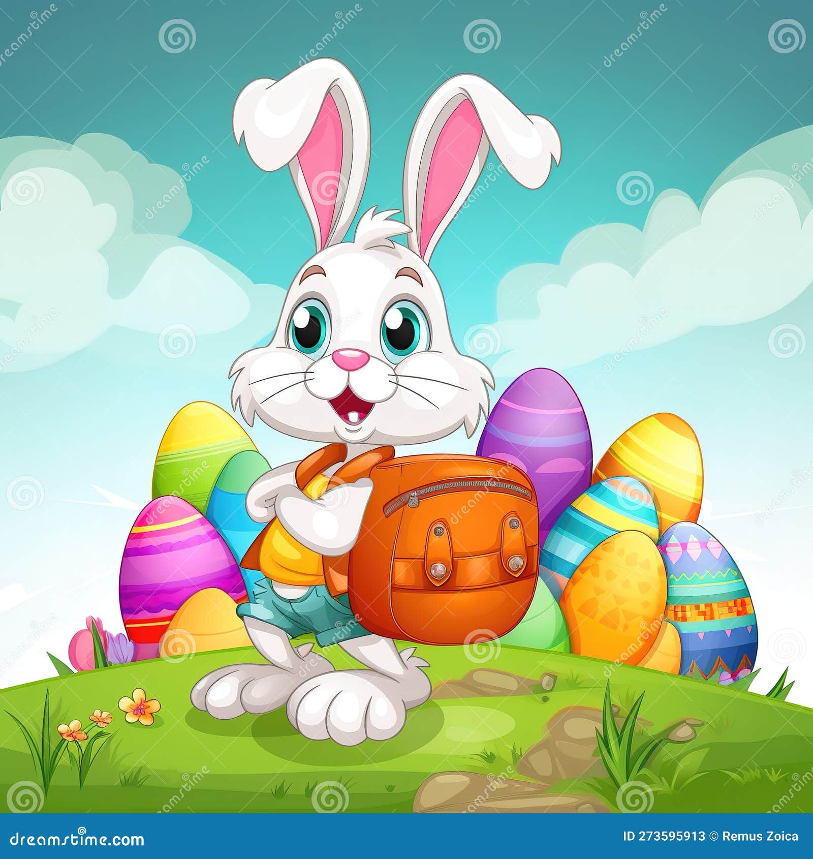 Easter Bunny with Backpack Hunting for Easter Eggs: an Irresistibly ...