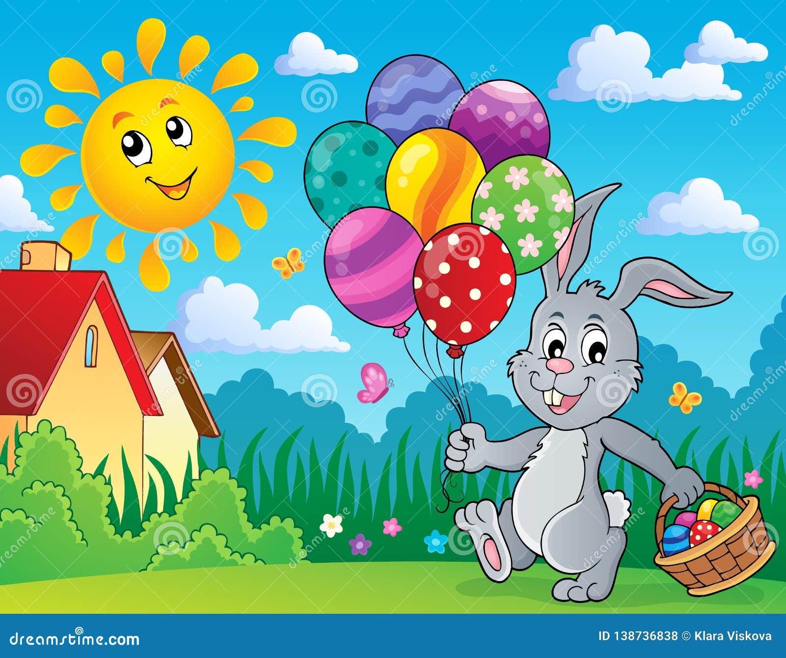 Easter Bunny with Balloons Image 3 Stock Vector - Illustration of eggs ...