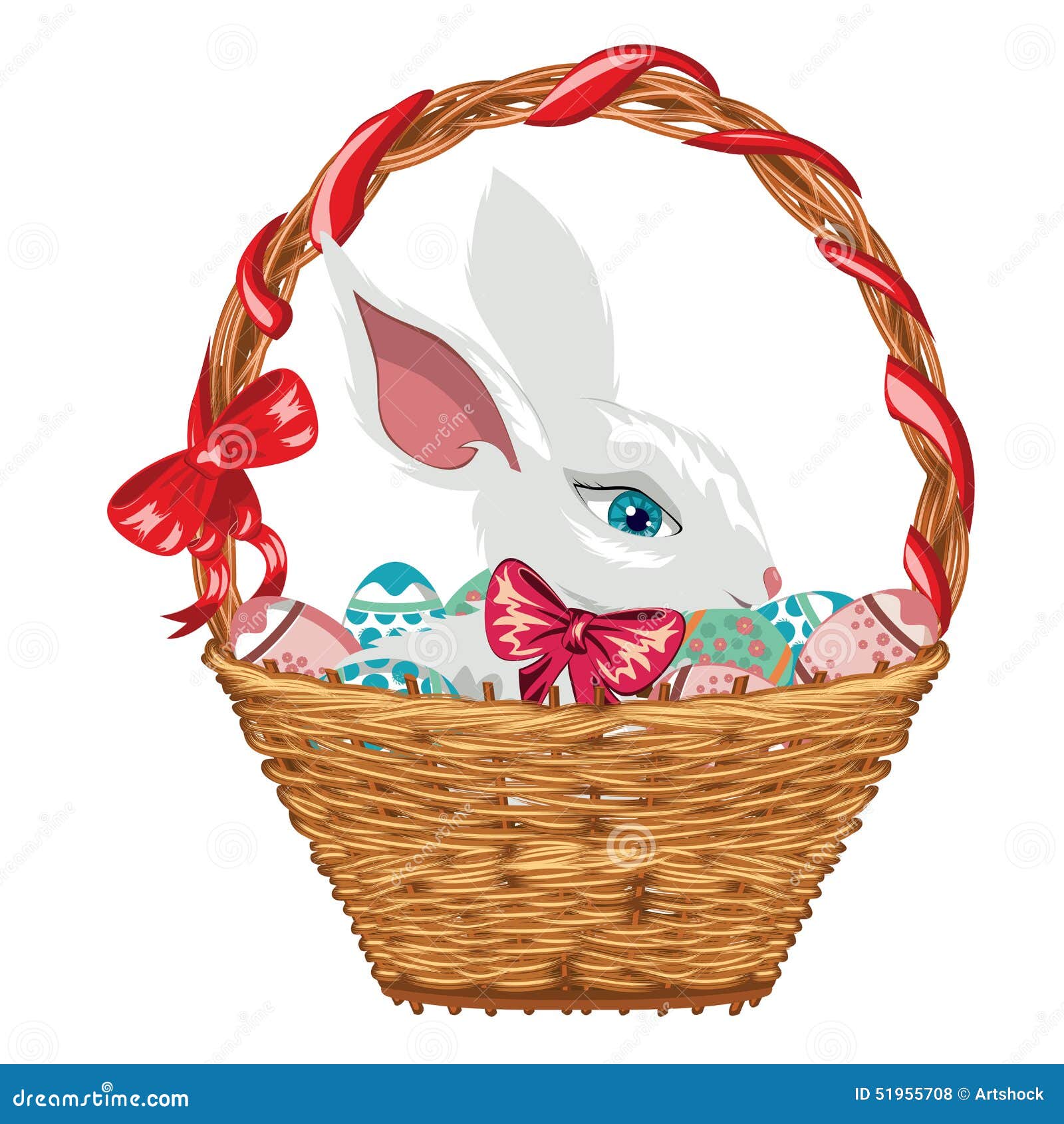 Easter Bunny in Basket stock vector. Illustration of cute - 51955708