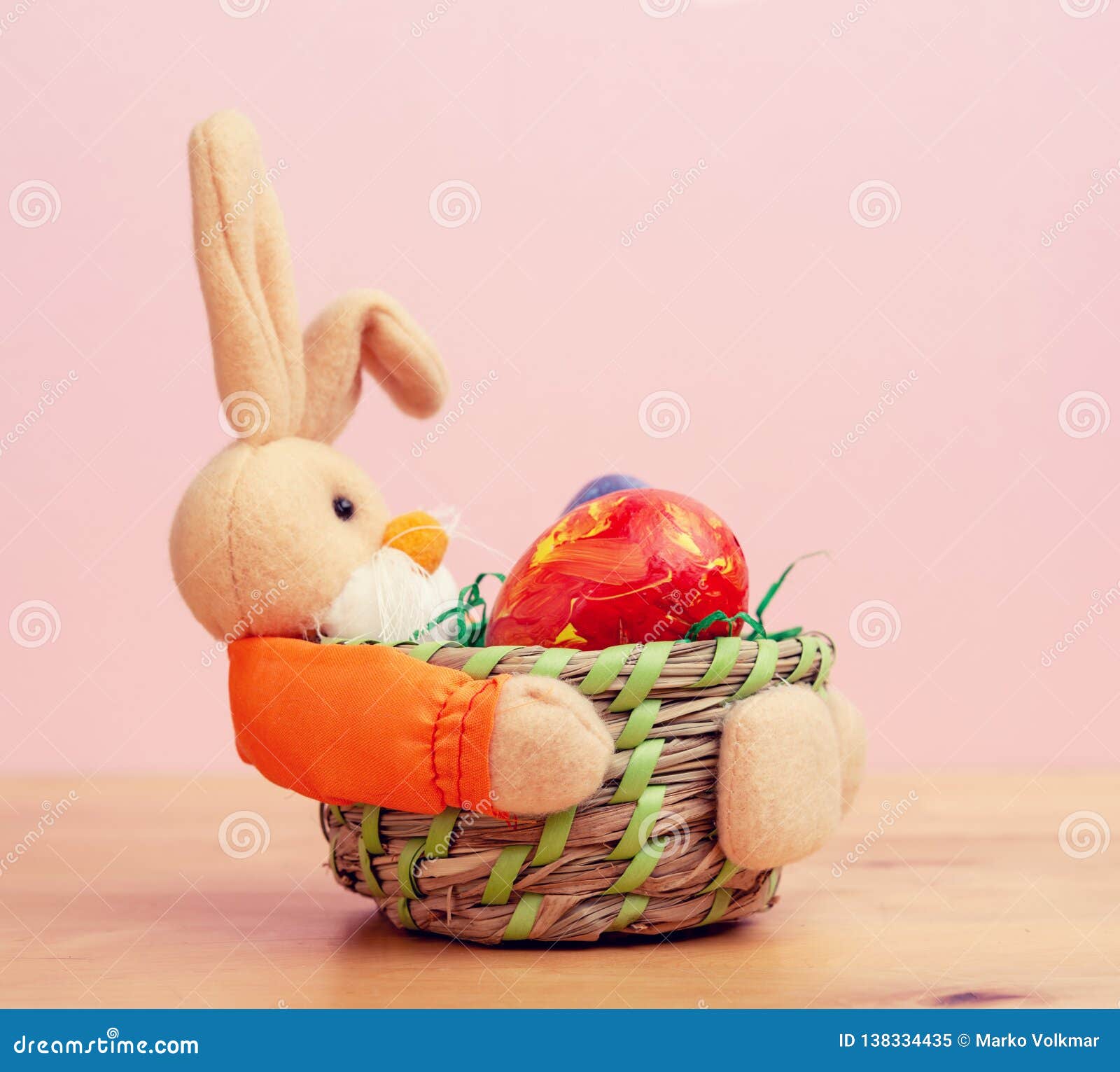 Easter Bunny in Basket with Egg Stock Image - Image of flower, eggs ...