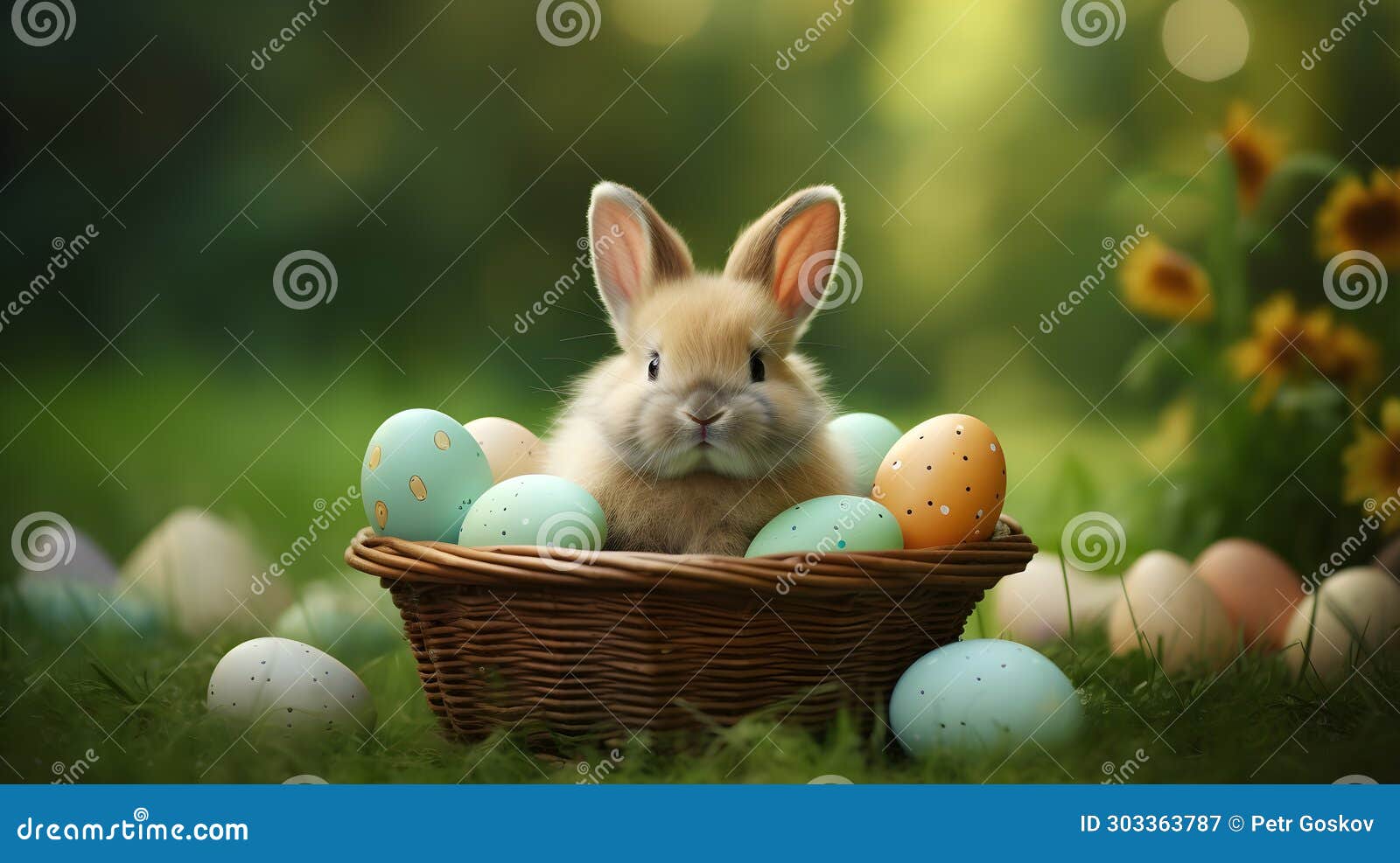 Easter Bunny with a Basket of Eggs. Stock Image - Image of garden ...