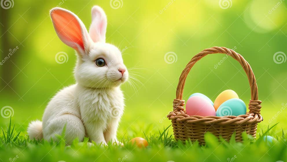 Easter Bunny with a Basket of Eggs. Happy Easter Bunny on a Card, Empty ...