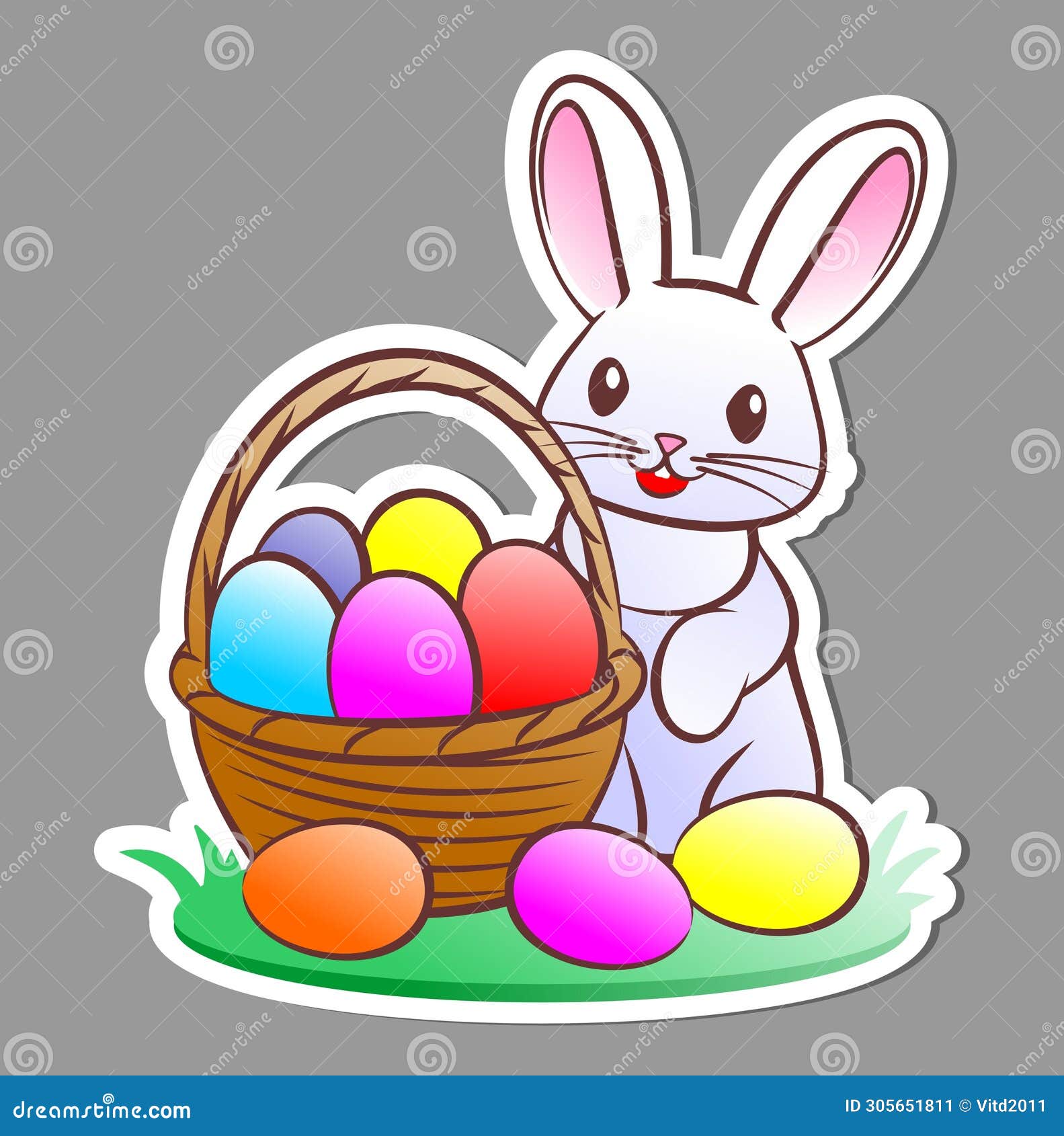 Easter Bunny with a Basket of Eggs. Outline Drawing Stock Illustration ...