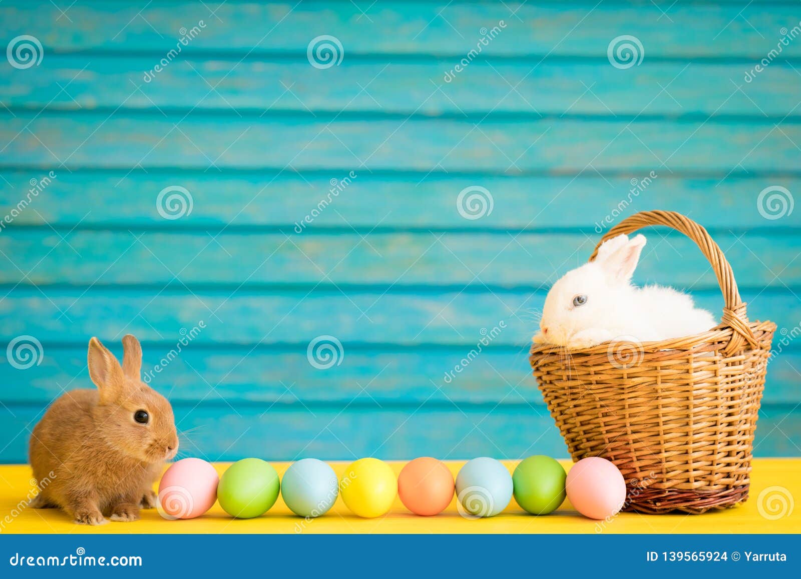 Easter Bunny and Basket of Eggs Stock Photo - Image of hunt, design ...