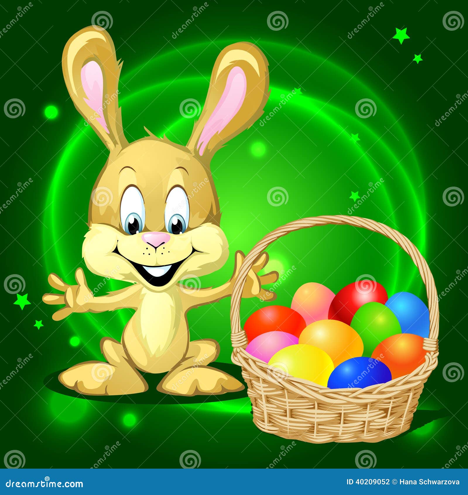 Easter Bunny with a Basket Full of Colorful Eggs Stock Vector ...