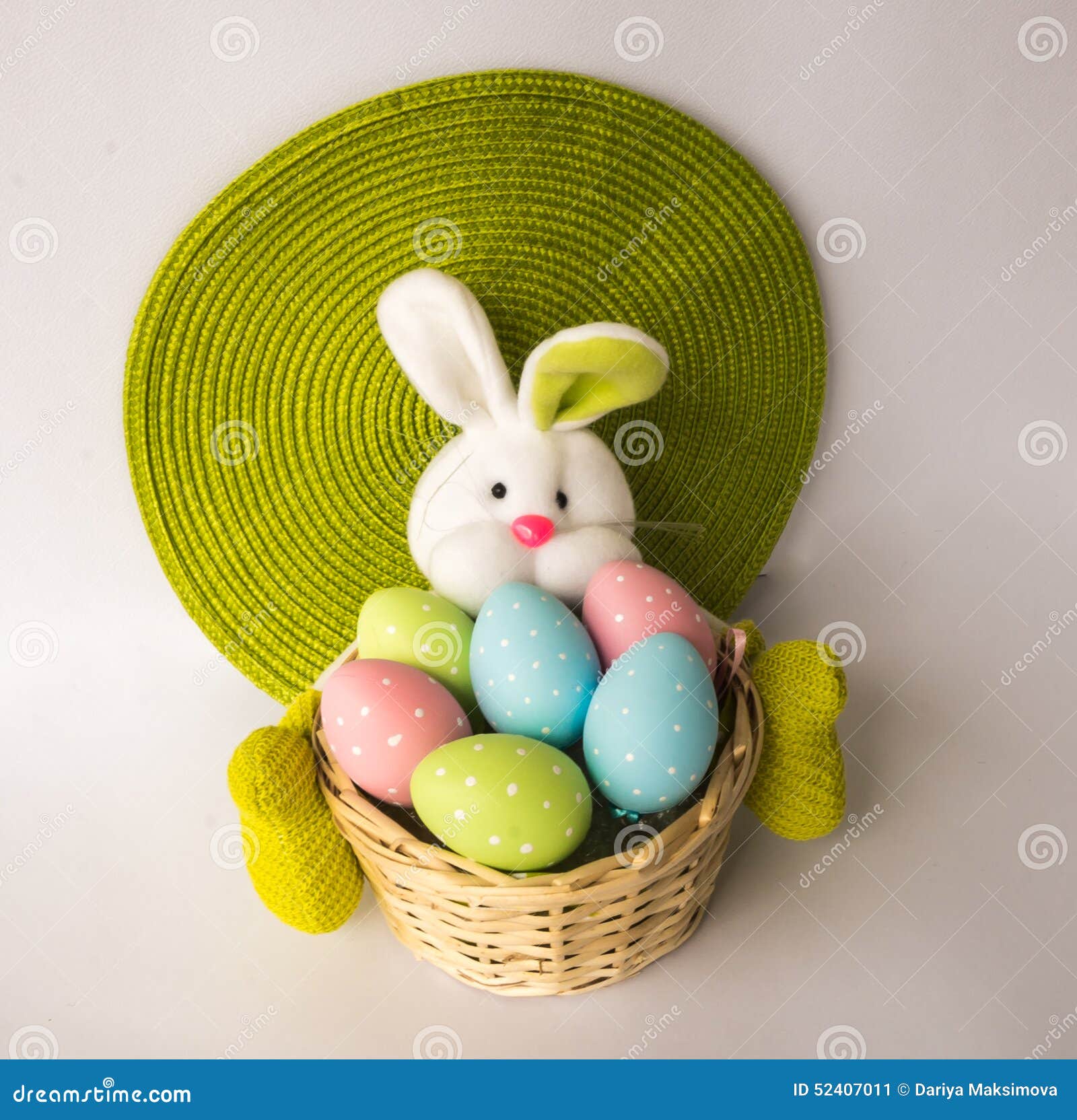 Easter Bunny with a Basket with Painted Colorful Eggs Stock Image ...