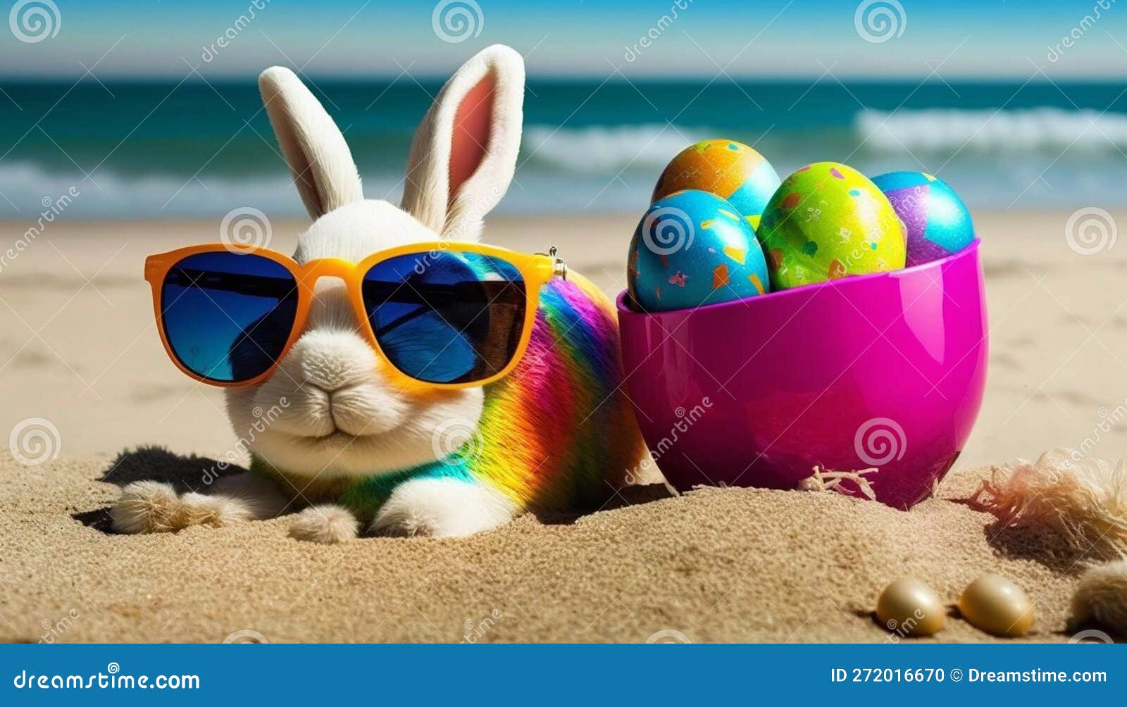 Easter Bunny on the Beach with Easter Eggs Stock Illustration ...