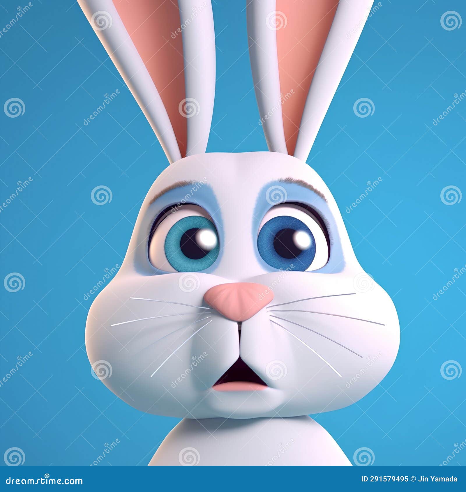 Easter Bunny with Big Eyes on Blue Background. 3d Illustration Stock ...
