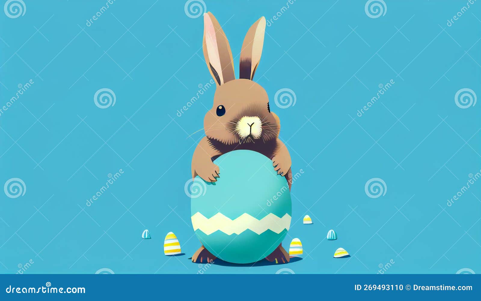 Easter Bunny on a Blue Background. Generated by AI Stock Illustration ...