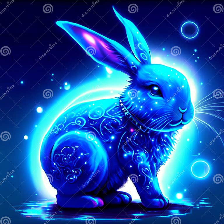 Easter Bunny on a Blue Background with Neon Lights. Vector Illustration ...