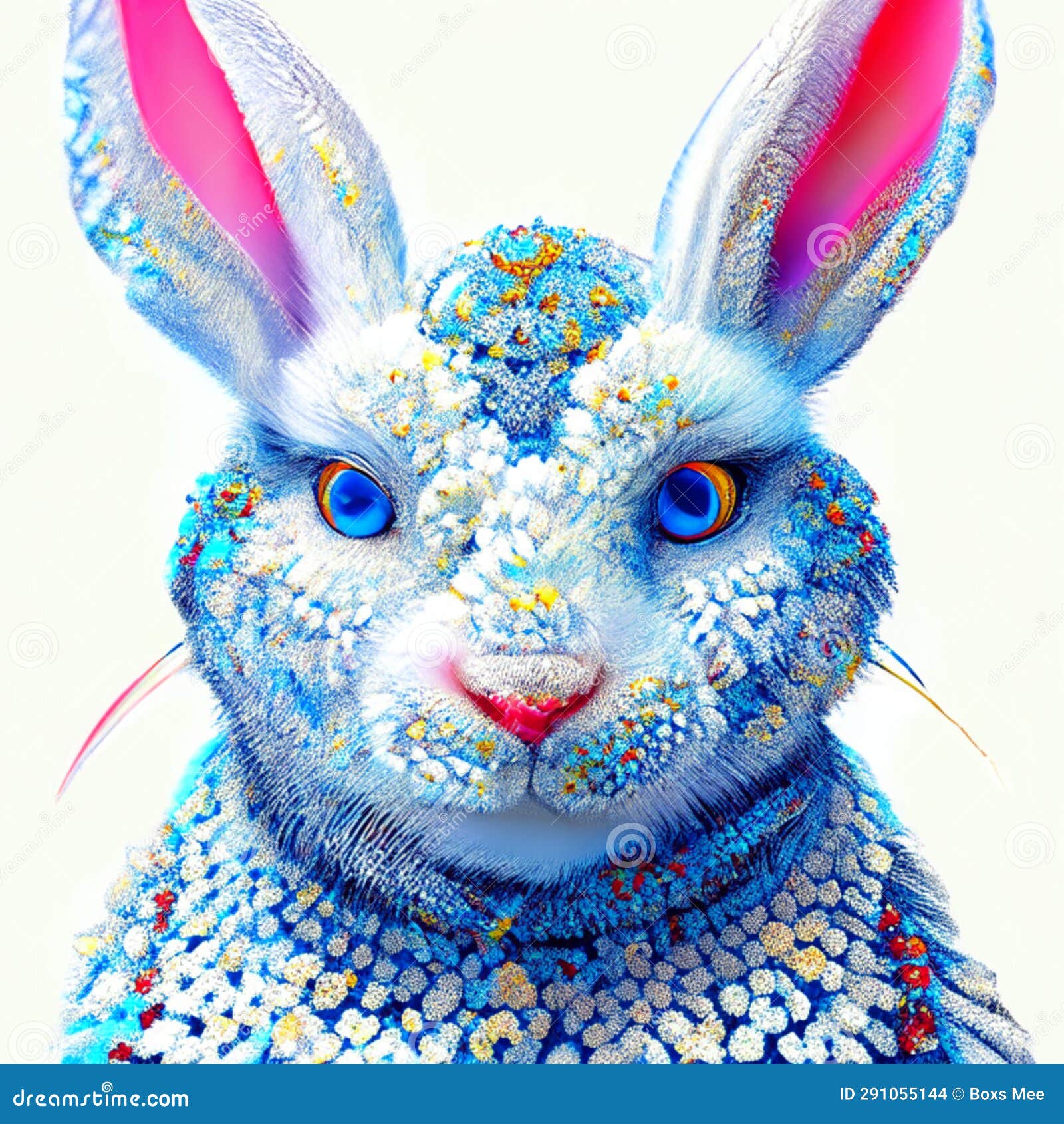 Easter Bunny with Blue Eyes on White Background. Easter Concept Stock ...