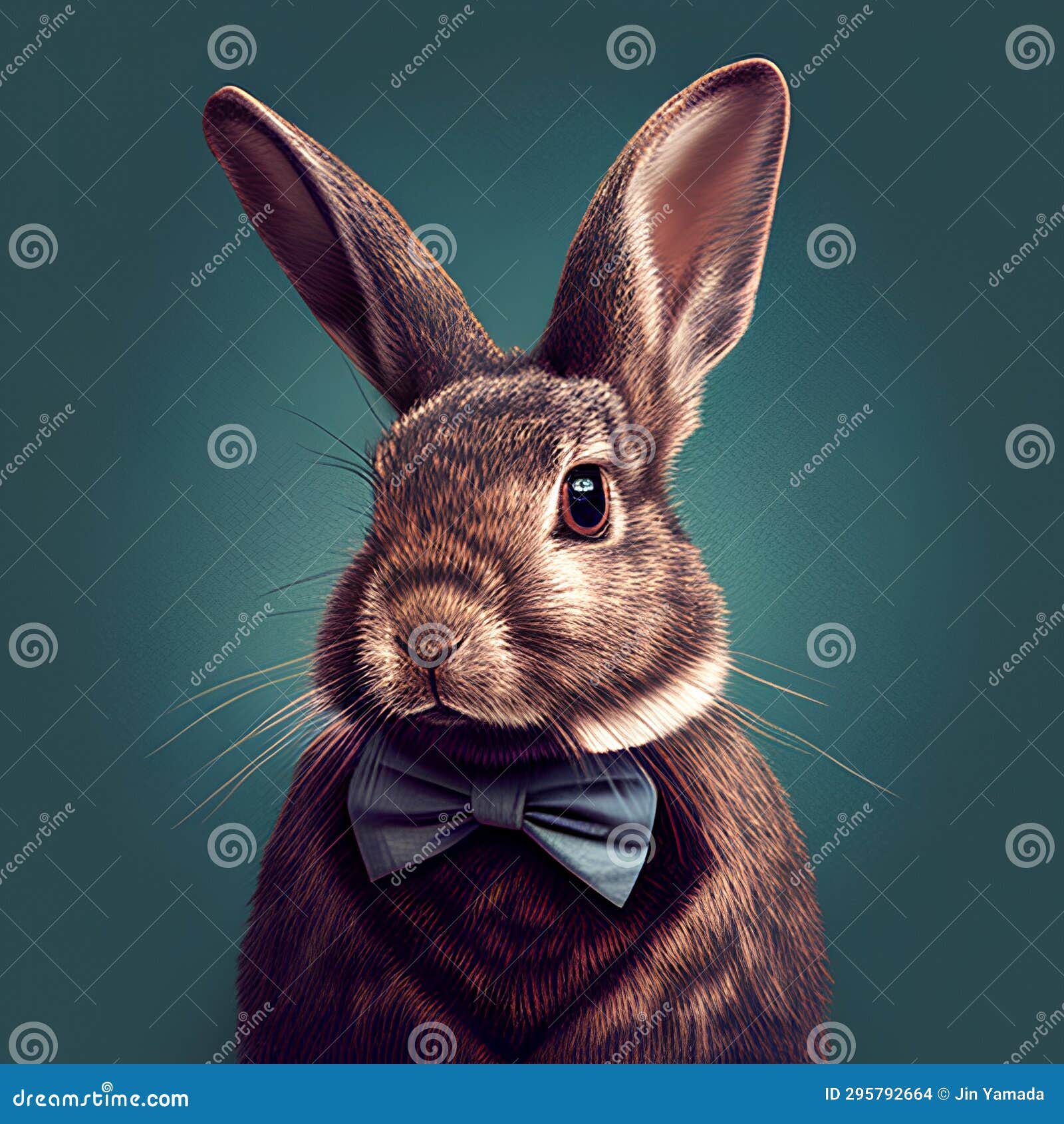 Easter Bunny with Bow Tie on Blue Background. Digital Illustration ...