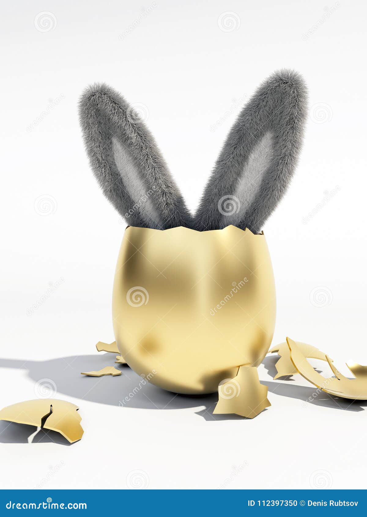 Easter Bunny in a Broken Golden Egg Stock Illustration - Illustration ...