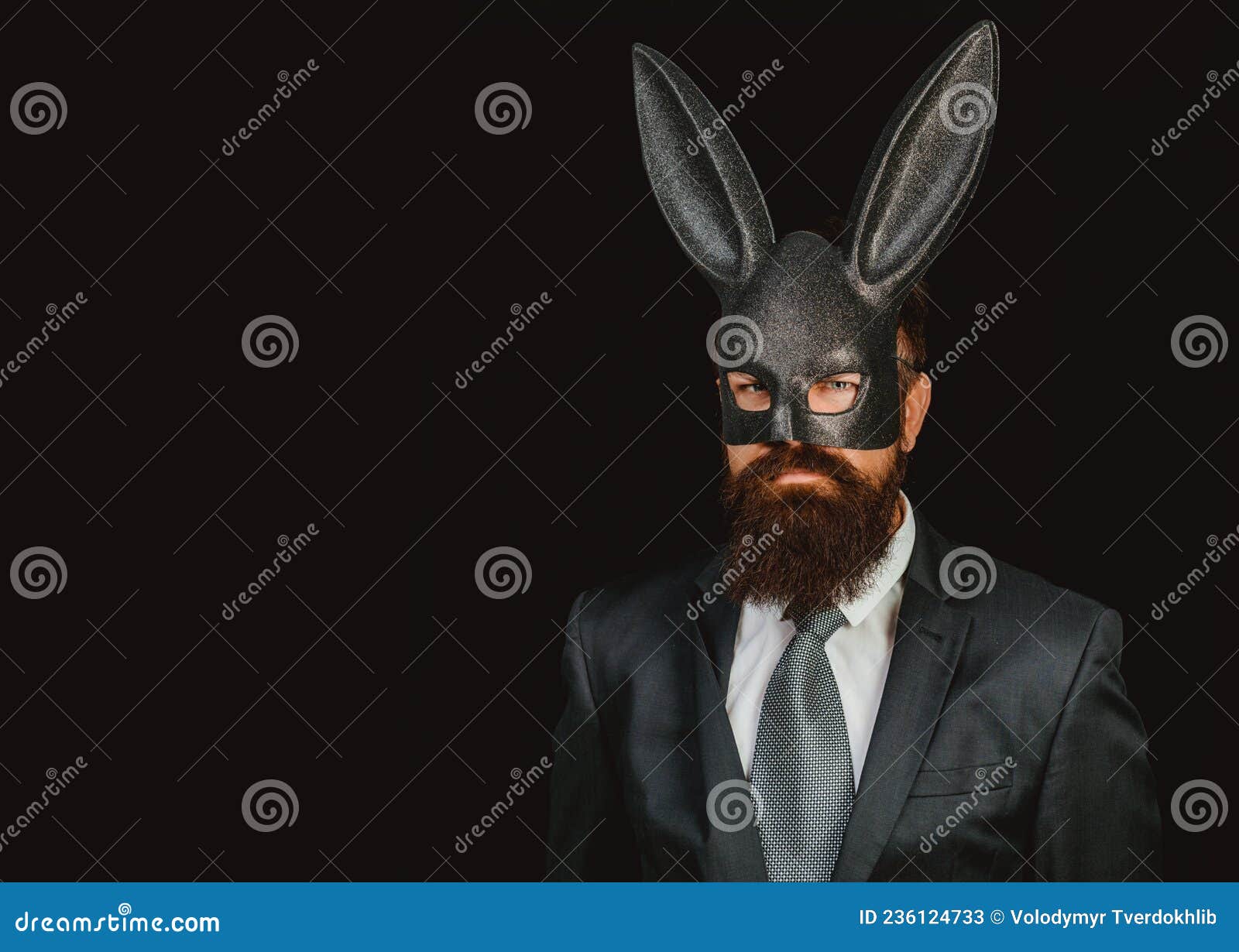 Easter Bunny. Brutal Angry Bunny Man with Rabbit Ears on Black. Stock ...