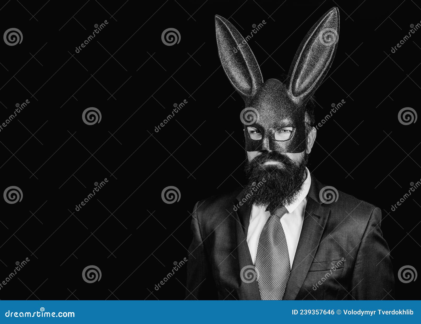 Easter Bunny. Brutal Angry Bunny Man with Rabbit Ears on Black. Stock ...