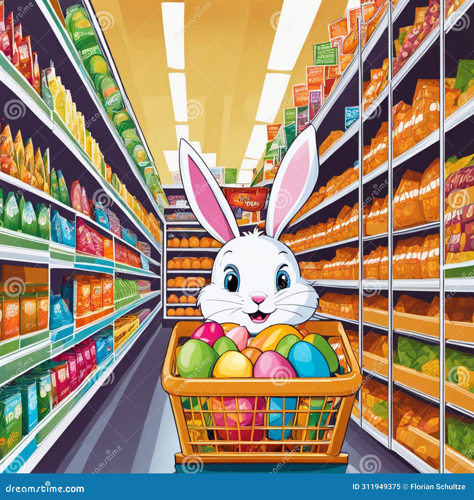 Easter Bunny Buys Easter Eggs in the Supermarket Stock Illustration ...