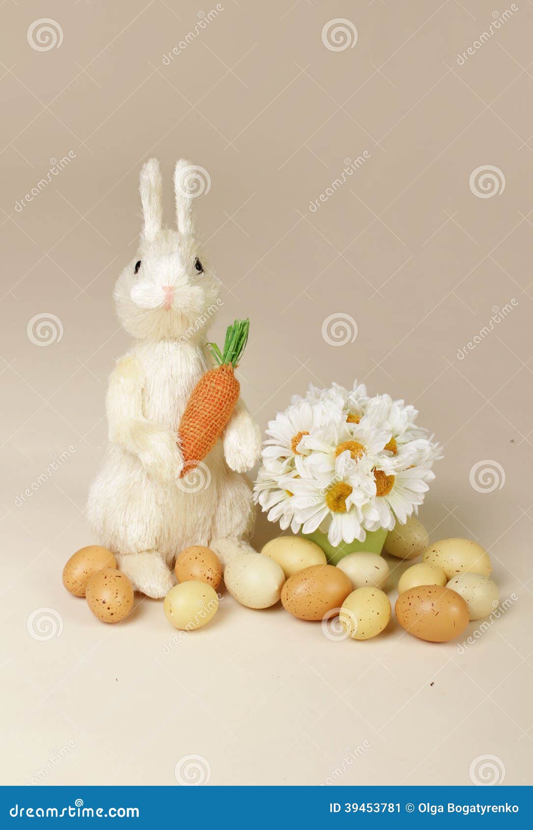 Easter Bunny with Carrot and Eggs Stock Image - Image of flowers ...
