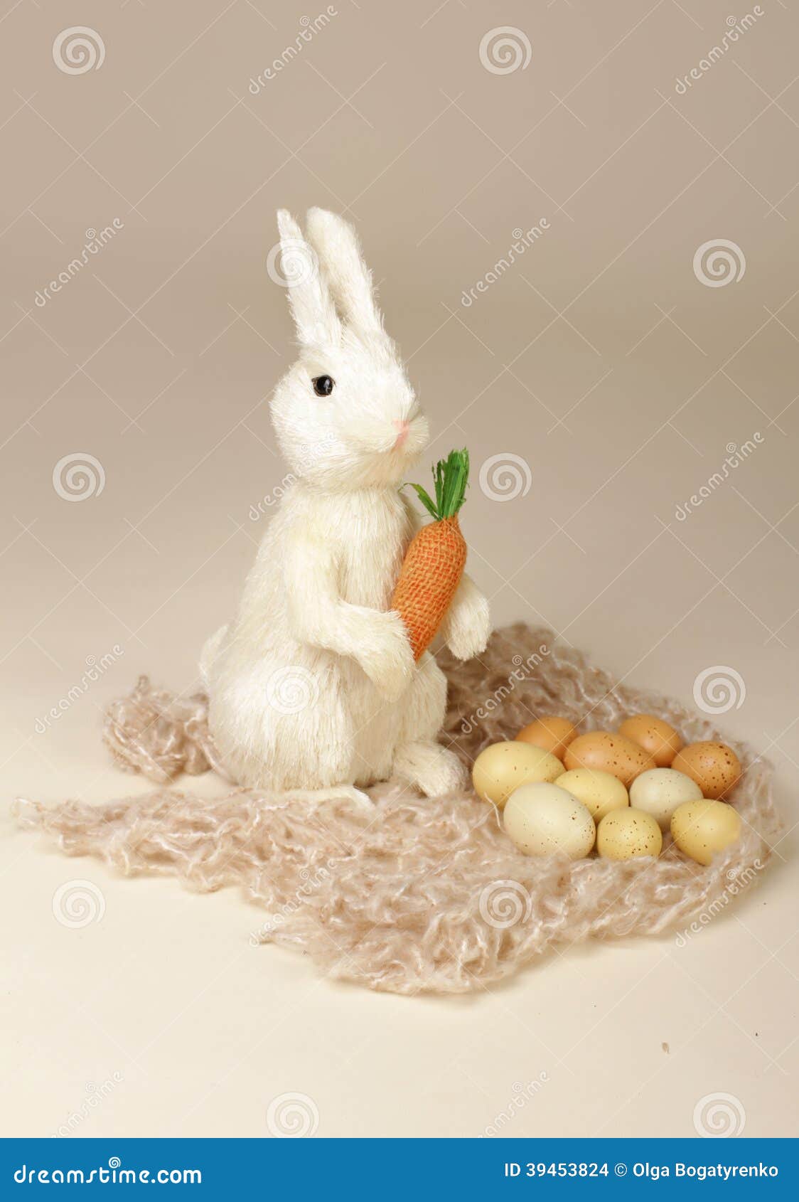 Easter Bunny with Carrot and Eggs Stock Photo - Image of symbol ...