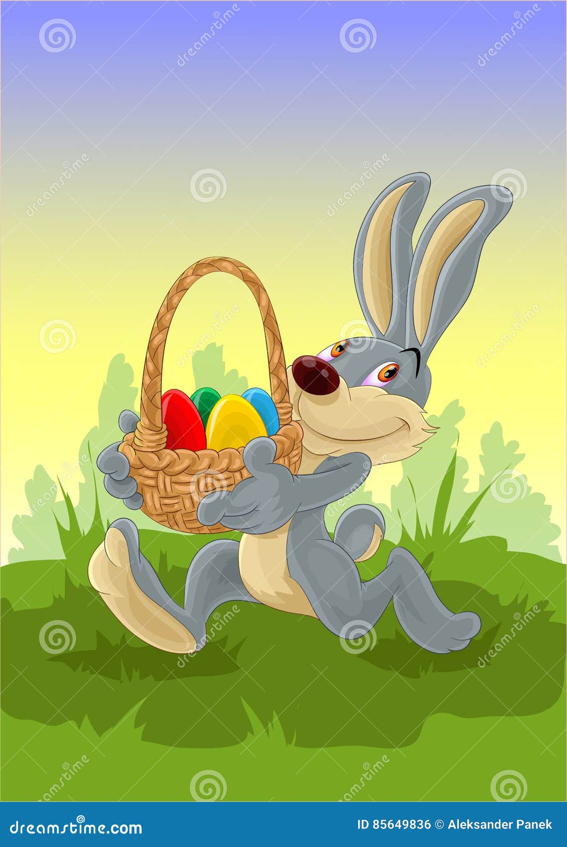 Easter Bunny Carrying Basket with Easter Eggs Stock Vector ...