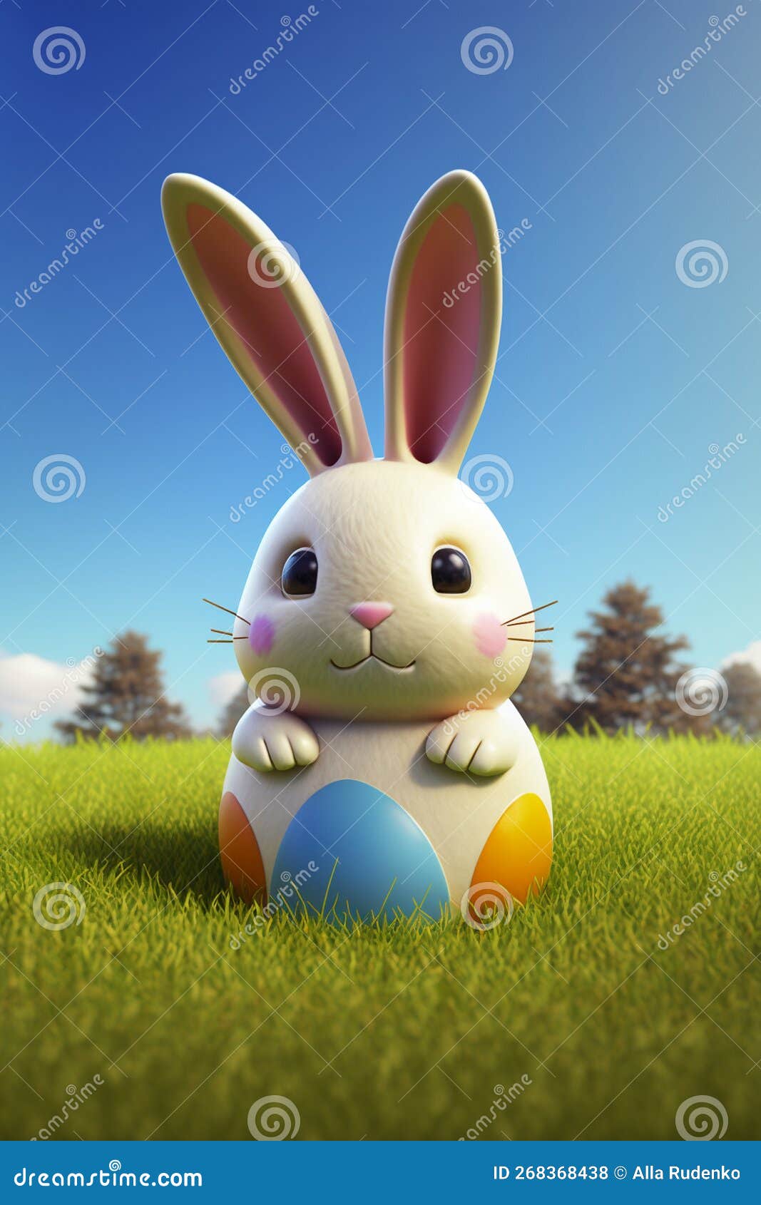 Easter Bunny Character with an Egg in Spring Meadow. Cute Easter ...