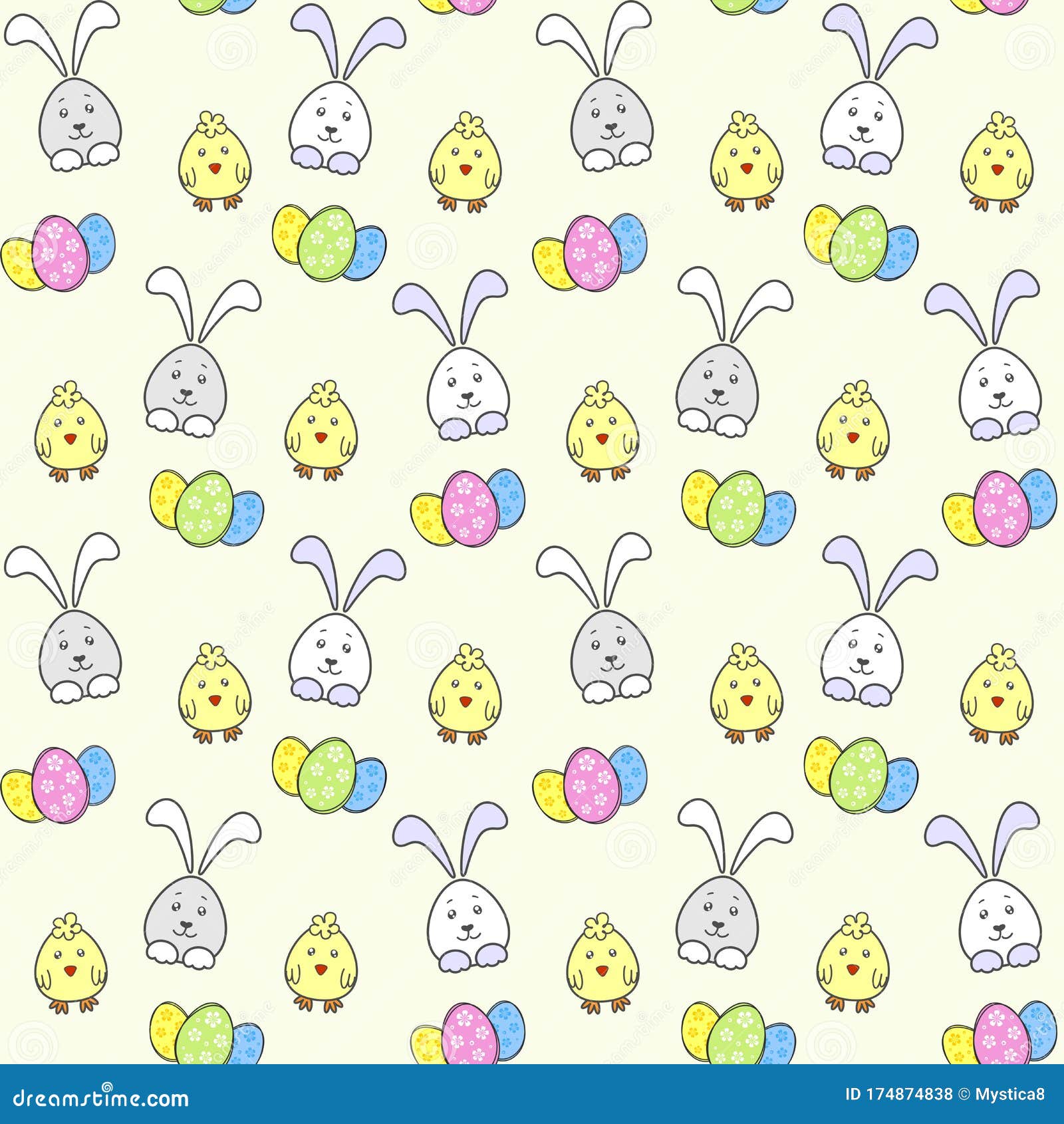 Easter Bunny, Chick and Easter Eggs. Seamless Pattern Stock Vector ...