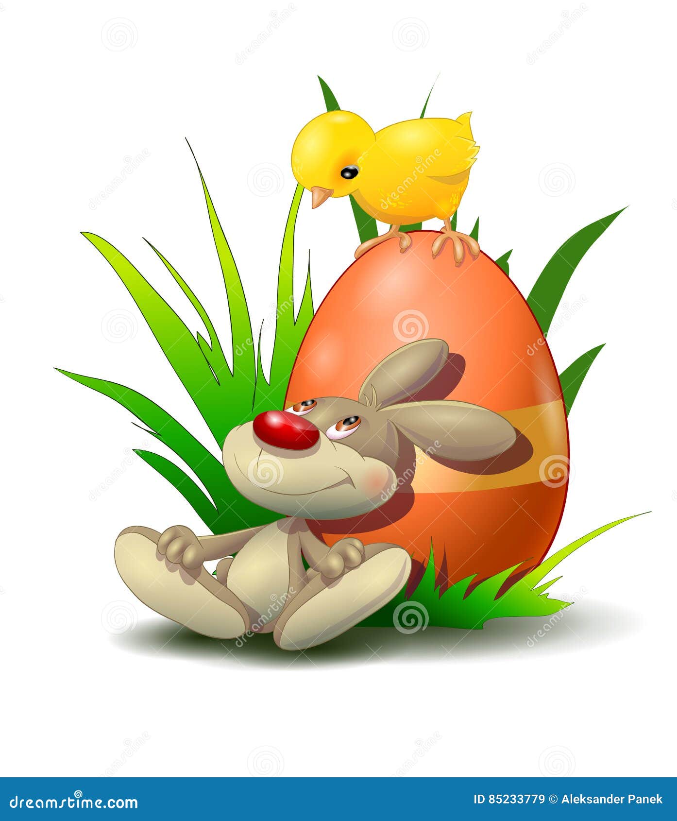 Easter bunny with chicken stock vector. Illustration of grass - 85233779