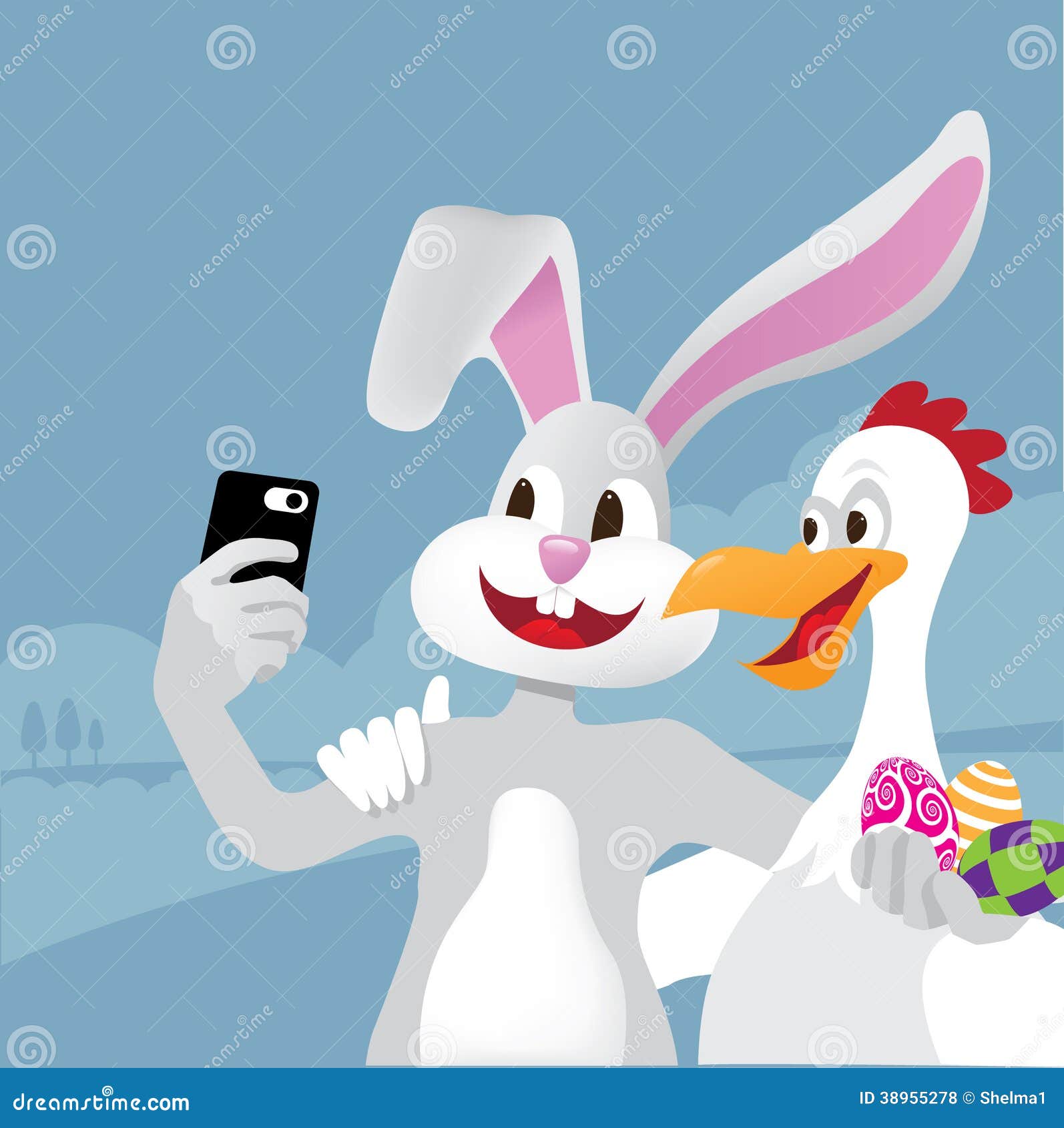 Easter Bunny and Chicken Take a Selfie Stock Vector - Illustration of ...