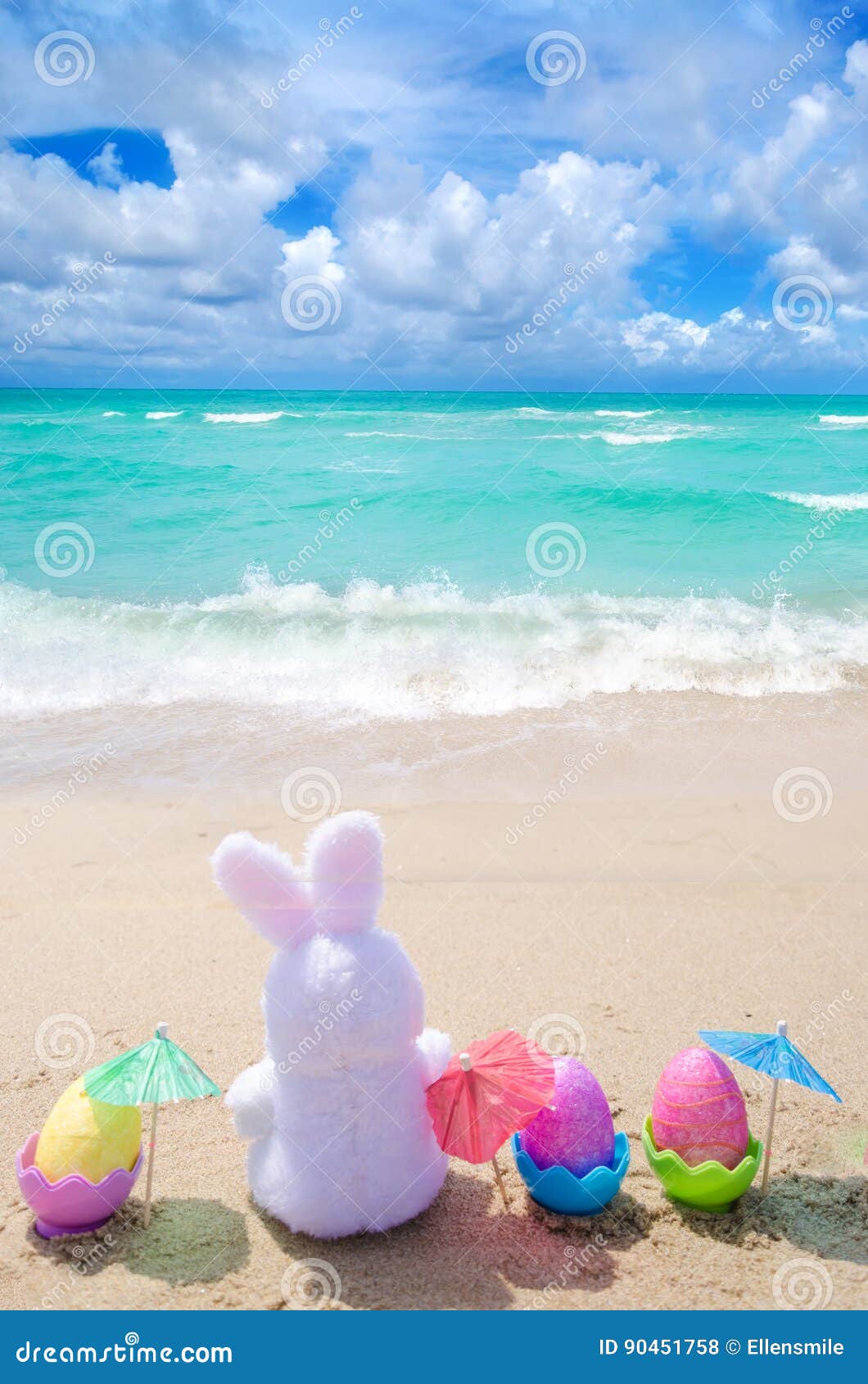 Easter Bunny and Color Eggs on the Beach Stock Photo - Image of holiday ...