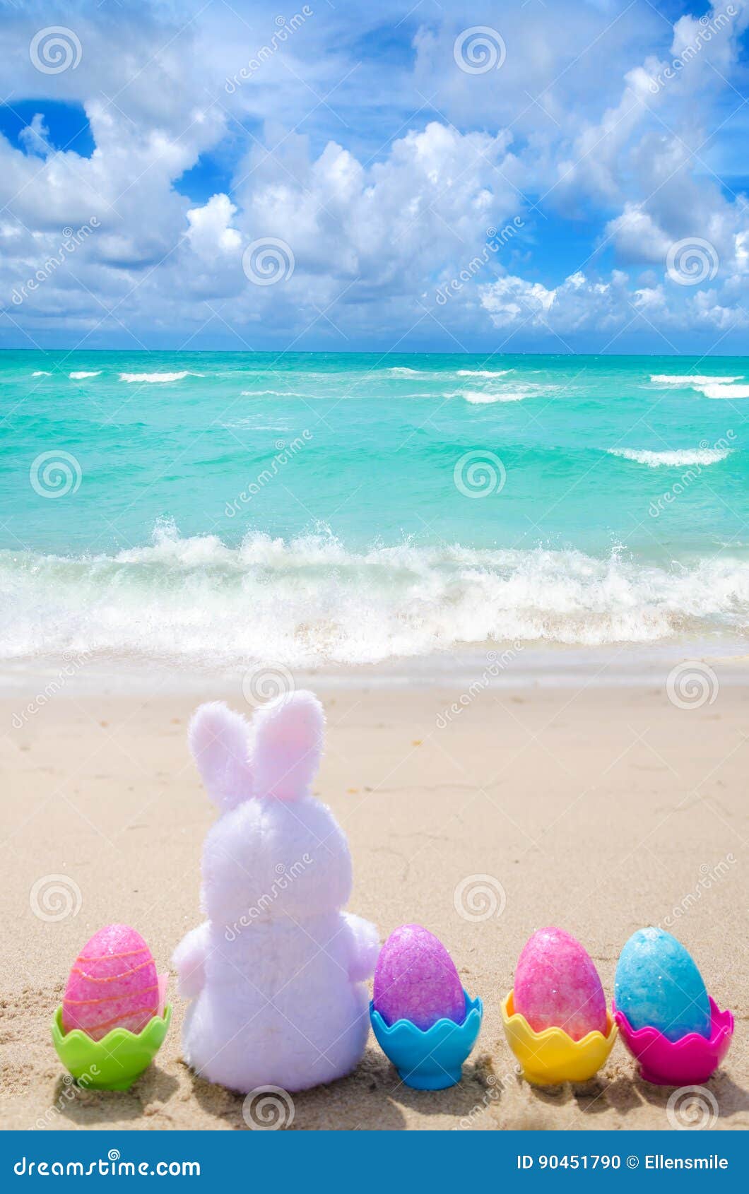 Easter Bunny and Color Eggs on the Beach Stock Photo - Image of sand ...