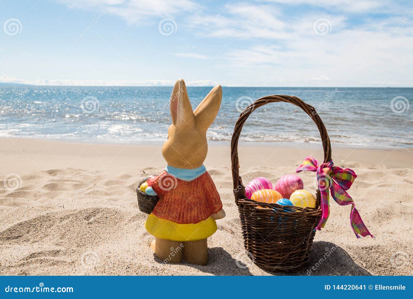 Easter Bunny with Color Eggs on the Ocean Beach Stock Image - Image of ...