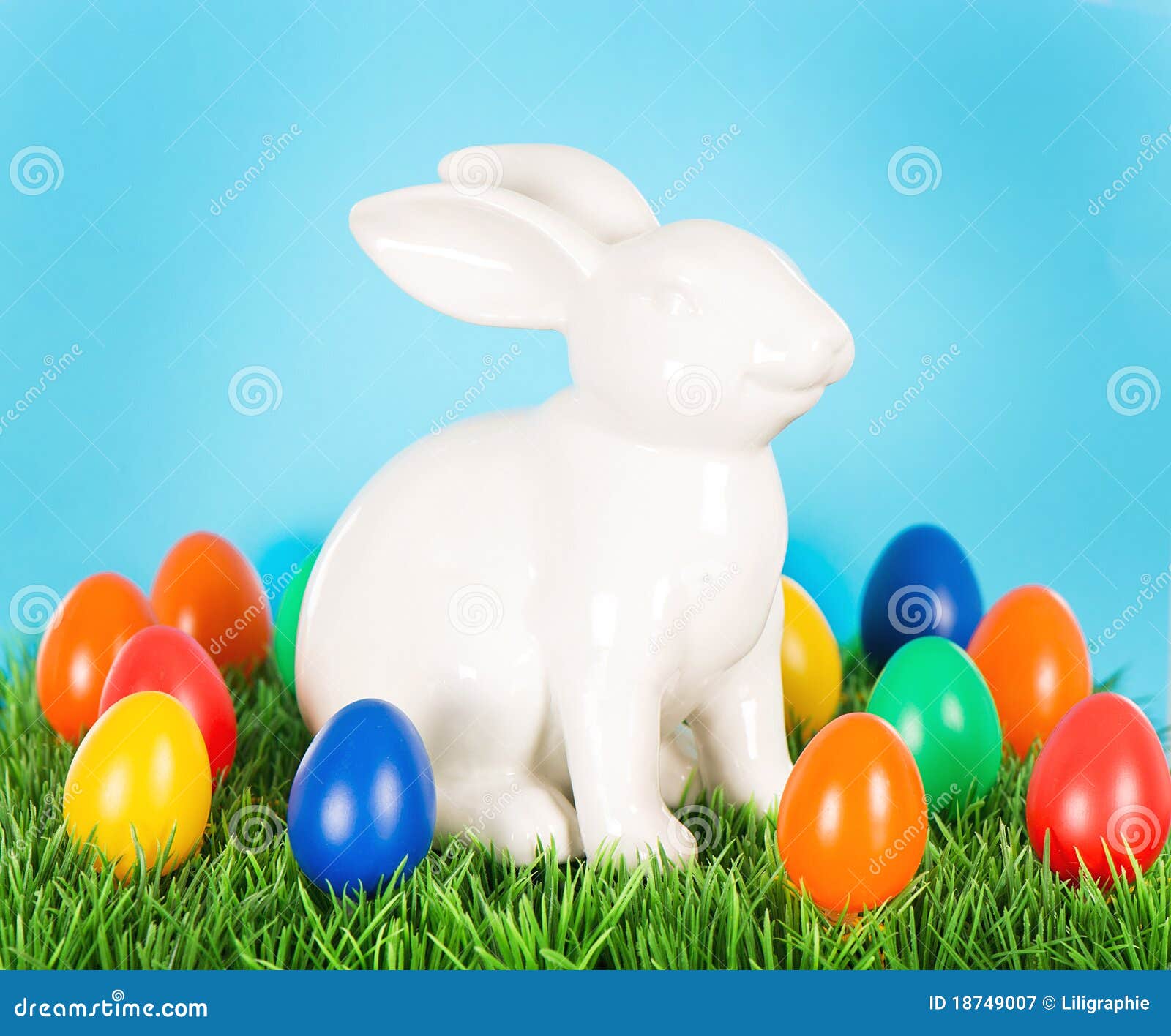 Easter Bunny with Colorful Eggs Stock Image - Image of eggs, grass ...