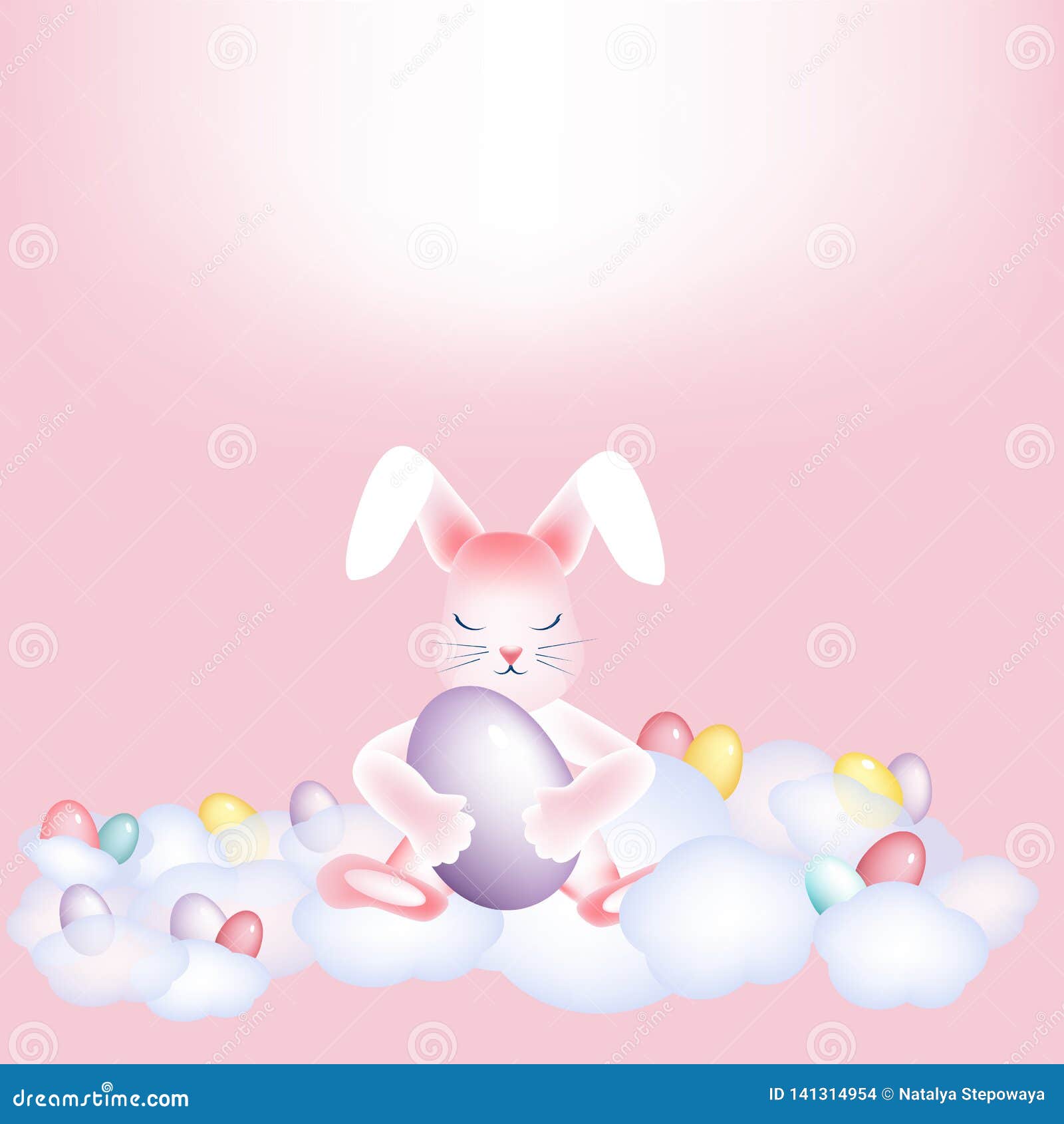 Easter Bunny with Colorful Eggs Napping on the Clouds Stock ...