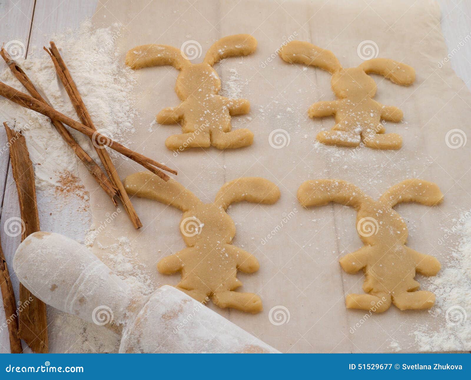Easter Bunny Cookies, Cinnamon Sticks and Roller-pin Stock Image ...
