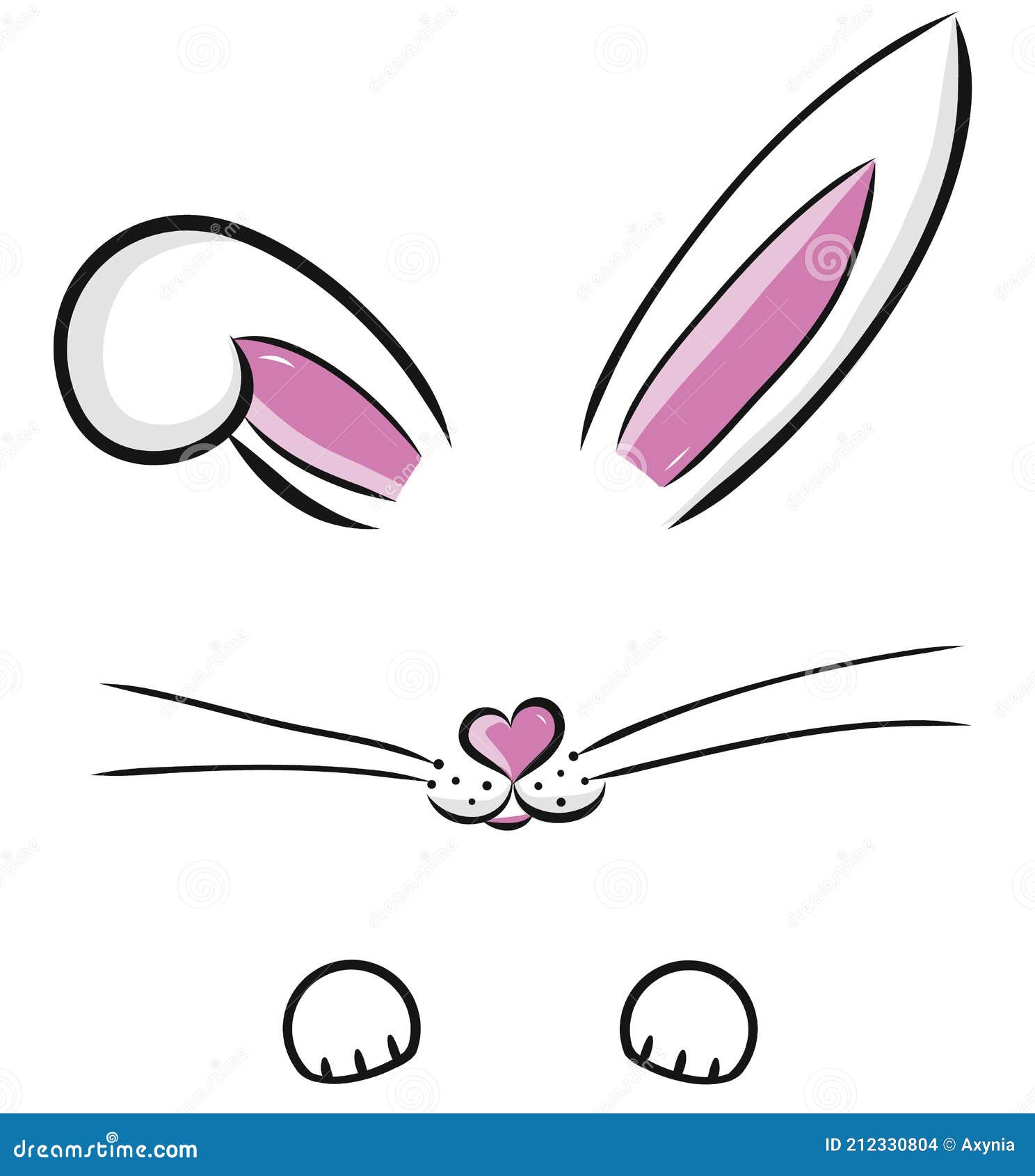 Easter Bunny Cute Vector Illustration Drawn by Hand. Bunny Face, Ears ...