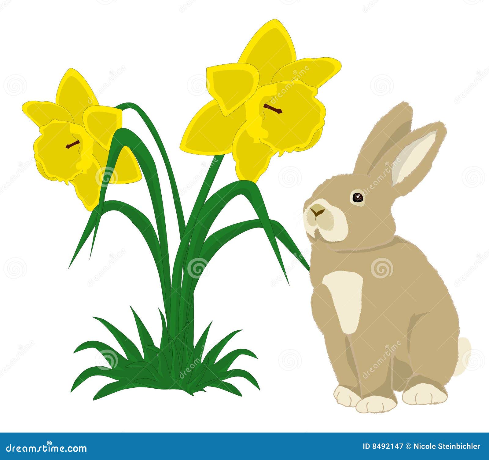 Easter Bunny with Daffodils Stock Vector - Illustration of daff, flower ...