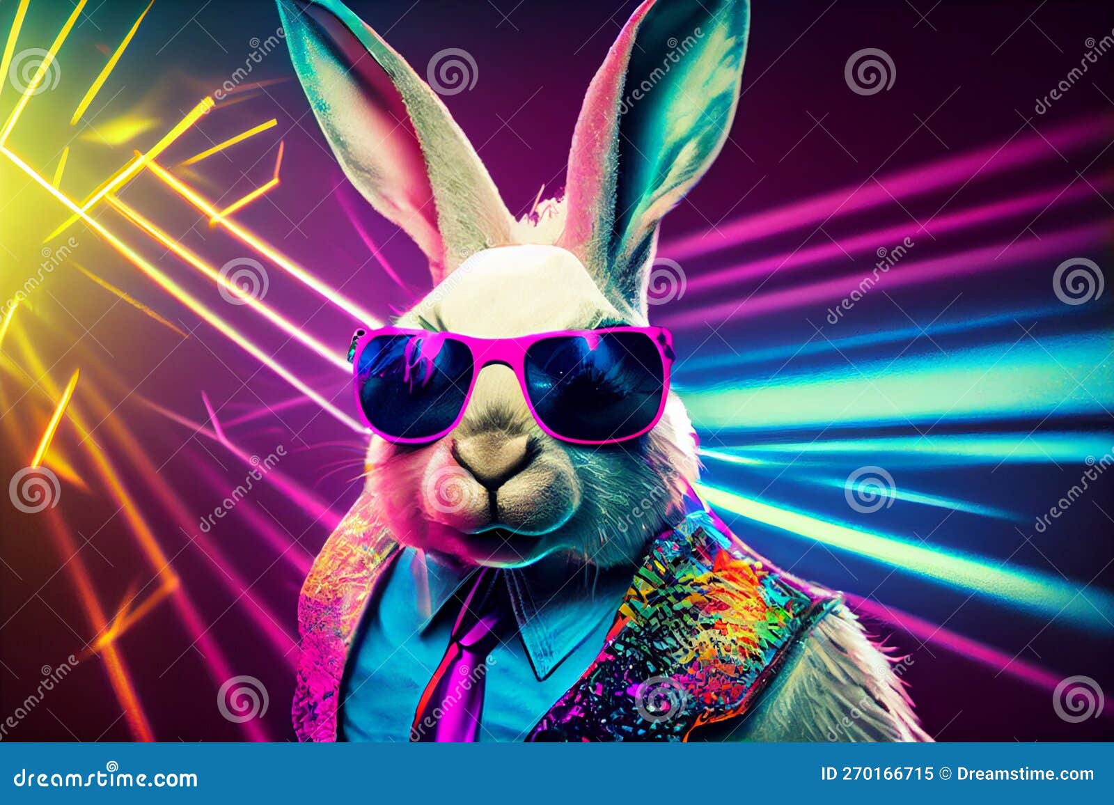 Easter Bunny on the Dance Floor in Disco Style. Easter Eggs are ...
