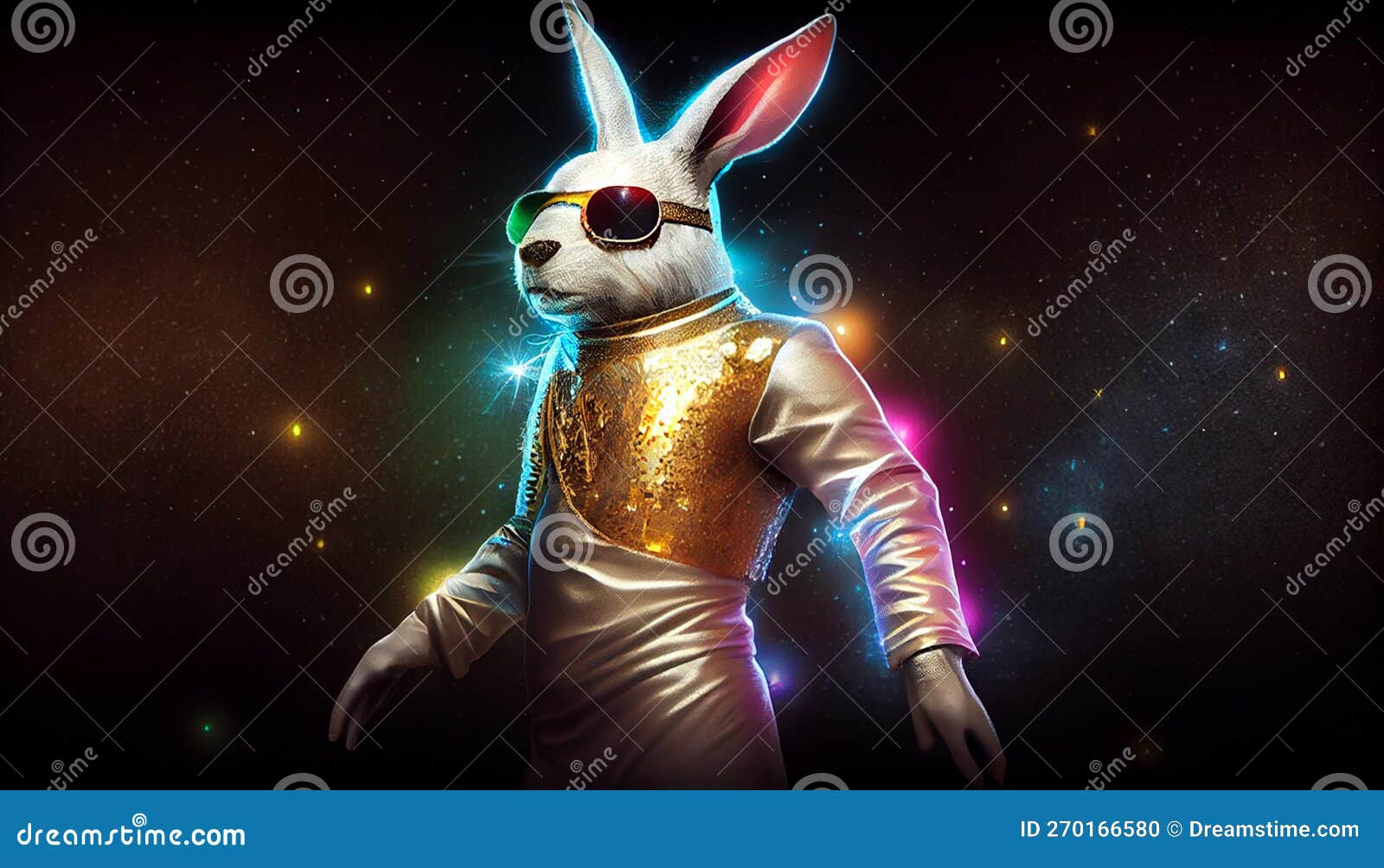Easter Bunny on the Dance Floor in Disco Style. Easter Eggs are ...