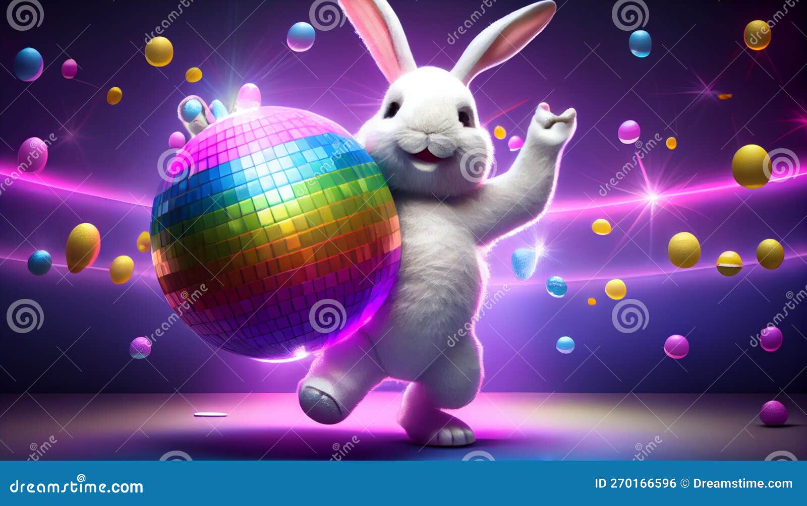 Easter Bunny on the Dance Floor in Disco Style. Easter Eggs are ...