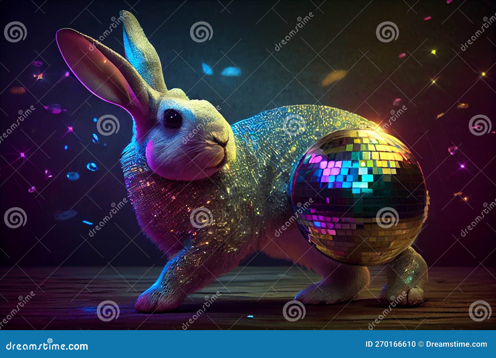 Easter Bunny on the Dance Floor in Disco Style. Easter Eggs are ...
