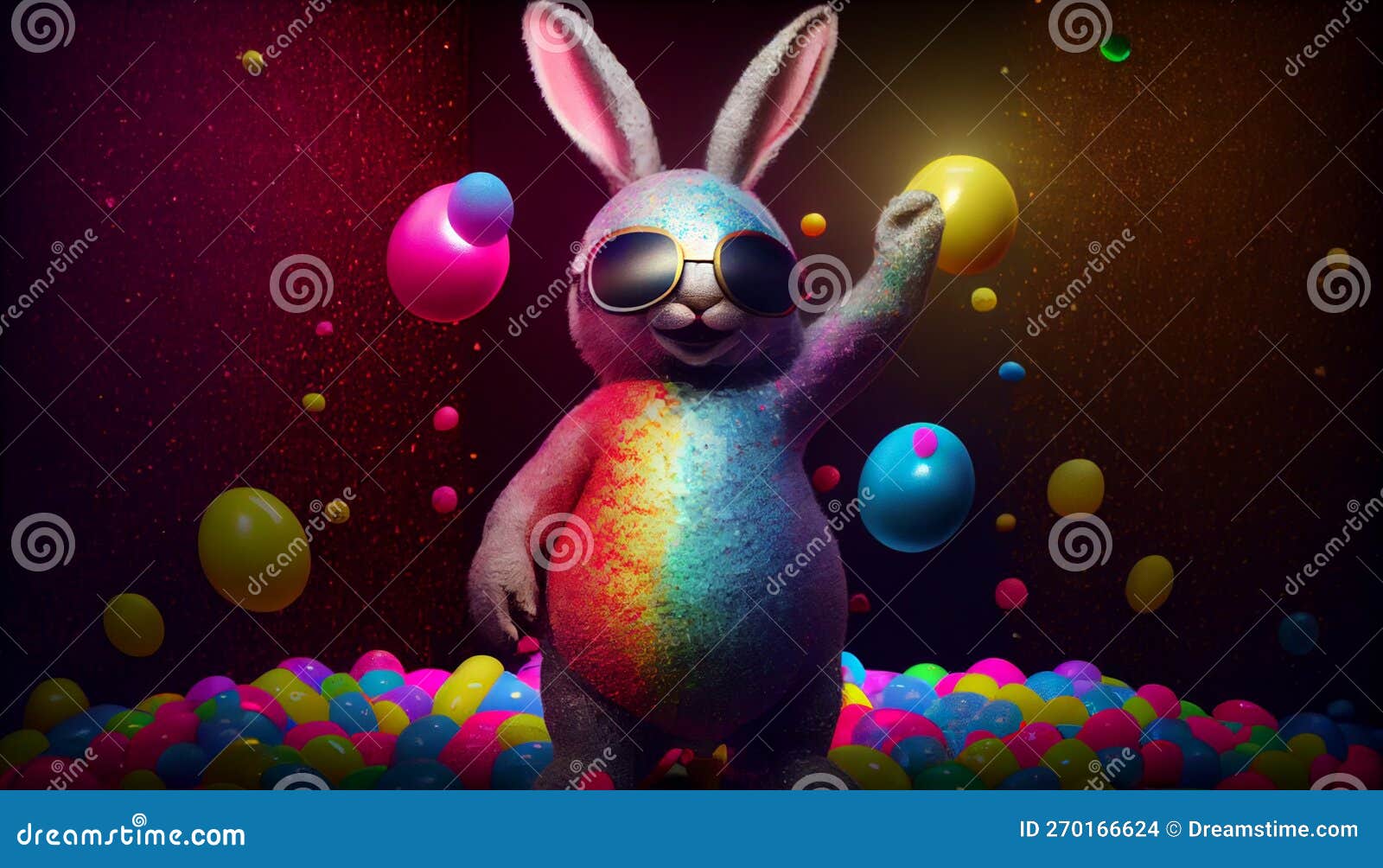 Easter Bunny on the Dance Floor in Disco Style. Easter Eggs are ...