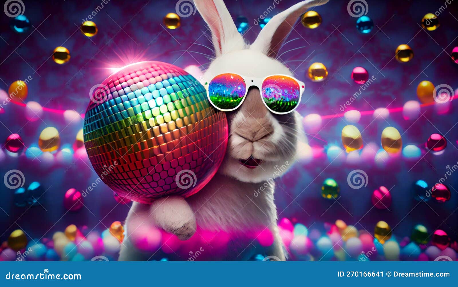 Easter Bunny on the Dance Floor in Disco Style. Easter Eggs are ...