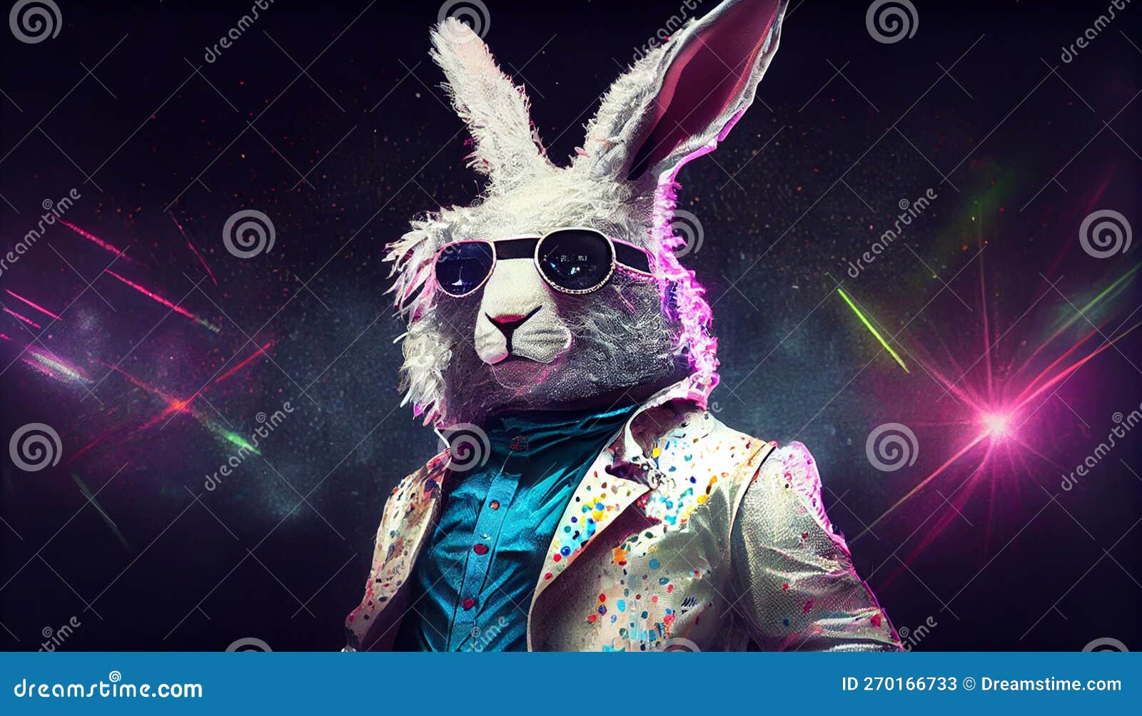 Easter Bunny on the Dance Floor in Disco Style. Easter Eggs are ...