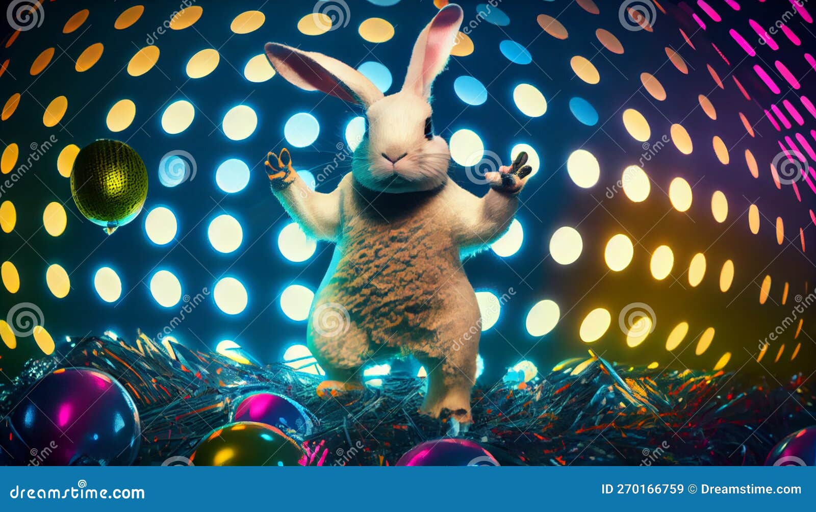 Easter Bunny on the Dance Floor in Disco Style. Easter Eggs are ...