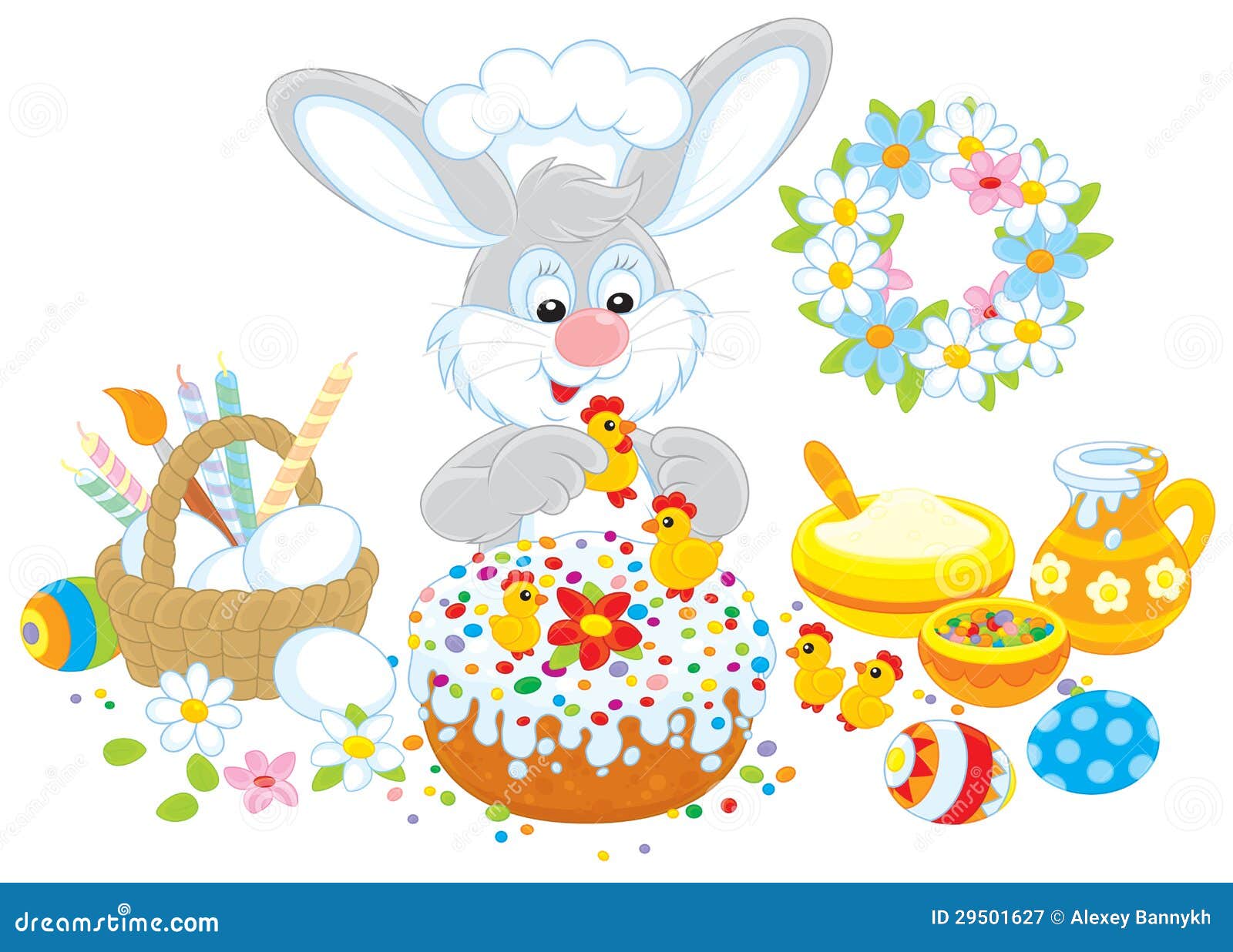 Easter Bunny Decorates a Cake Stock Vector - Illustration of cheesecake ...