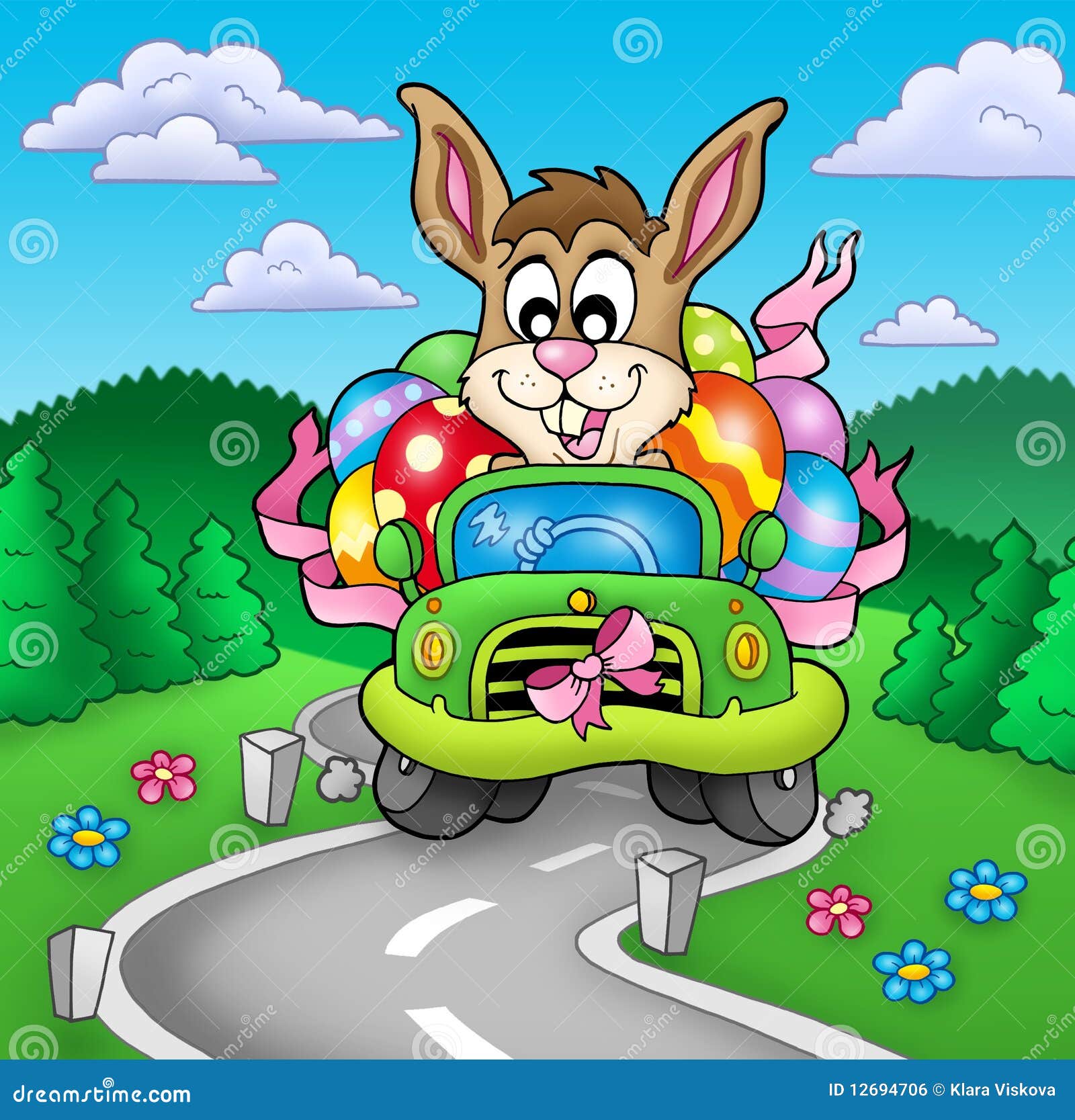 Easter Bunny Driving Car on Road Stock Illustration - Illustration of ...