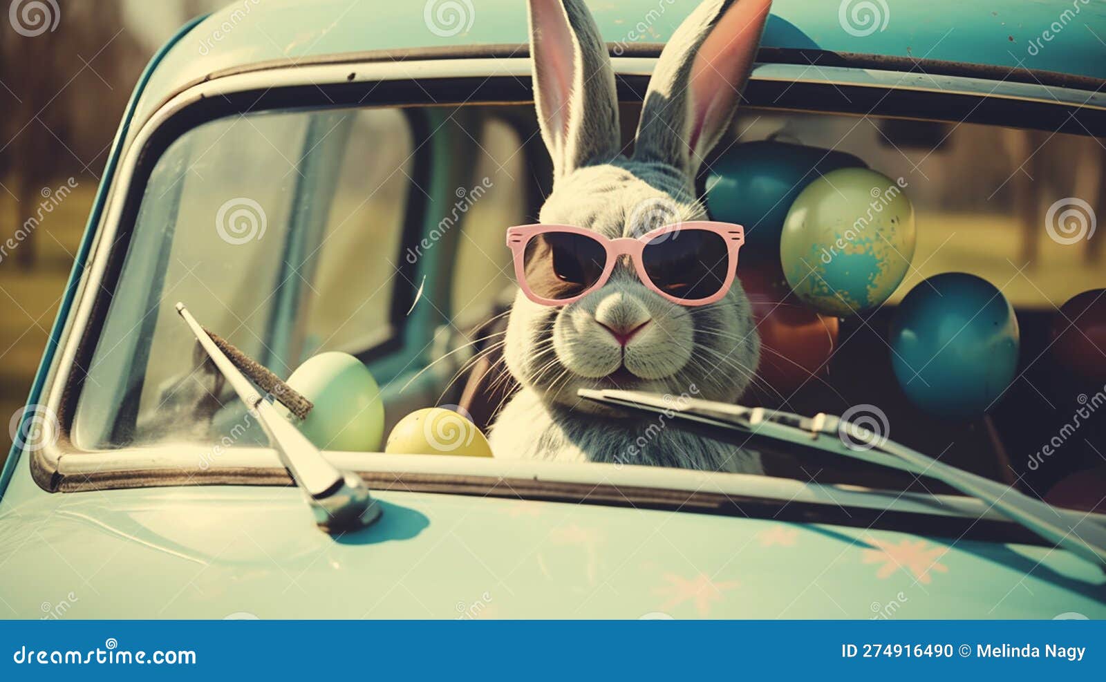 Easter Bunny Driving Vintage Car Delivering Eggs Generative AI Stock ...
