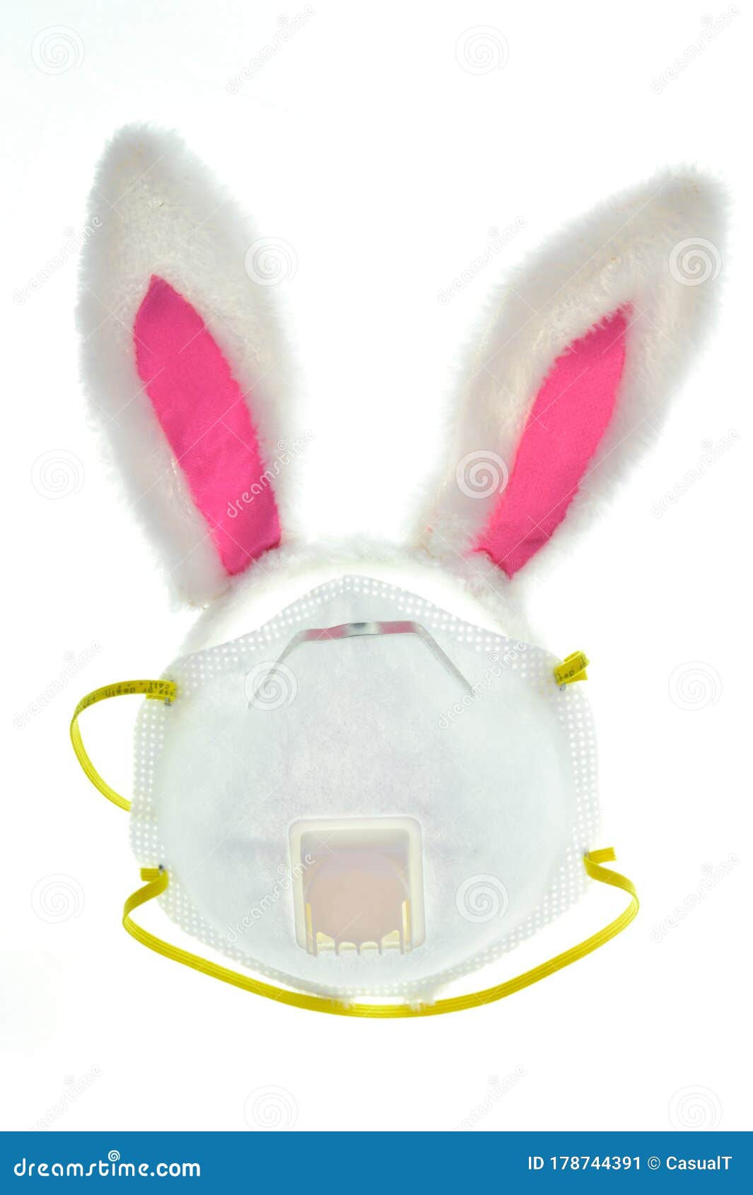 Easter Bunny Ears Headset and a N95 Face Mask, Isolated on White ...