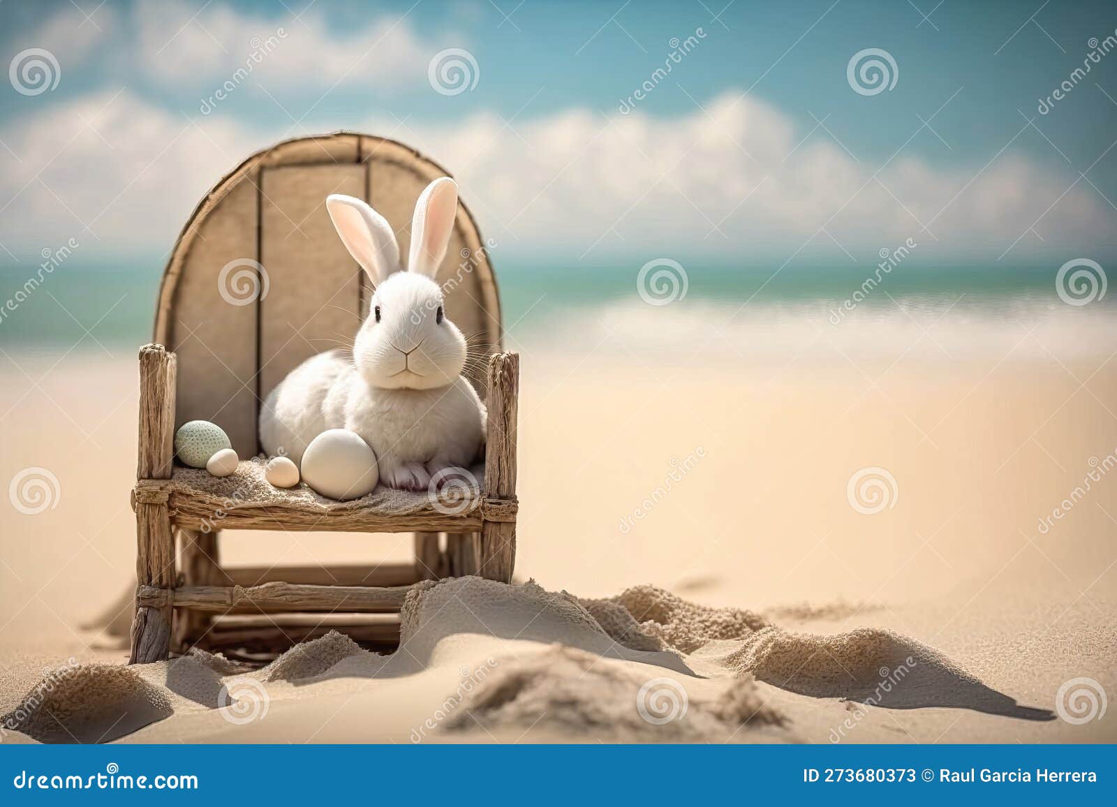 Easter Bunny with Easter Eggs Resting on the Beach. Generative Ai Stock ...