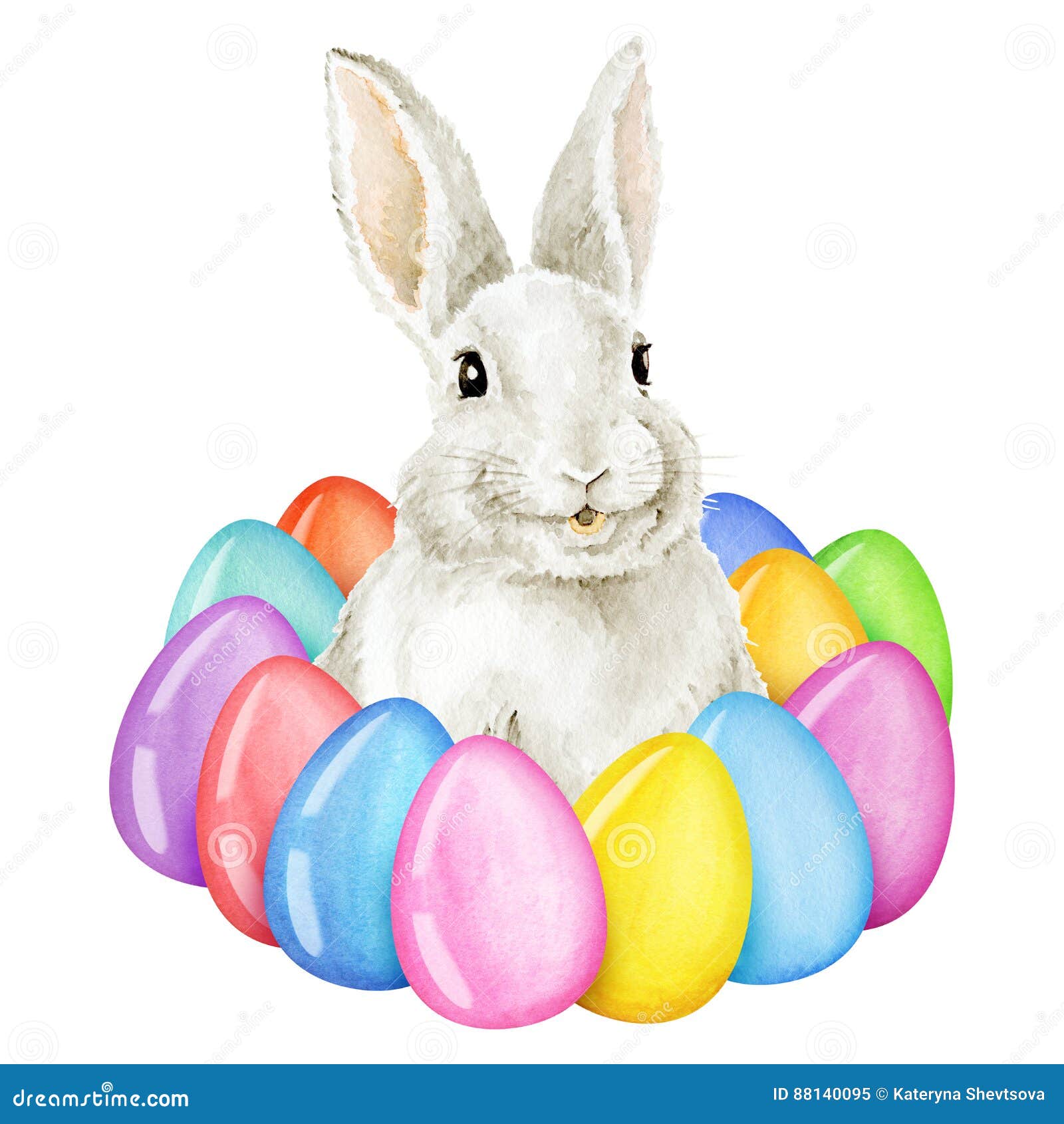 Easter Bunny with Easter Eggs. Watercolor Illustration Stock ...