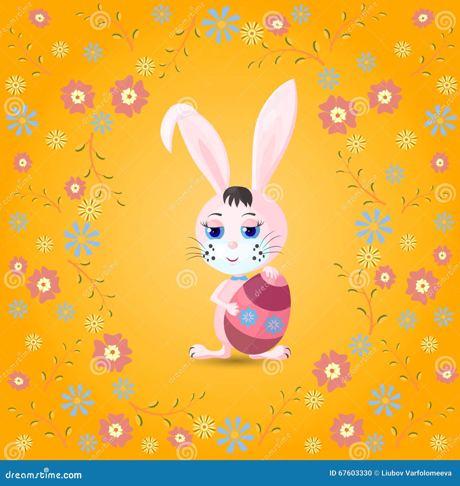 Easter Bunny with Egg and Flowers. Stock Vector - Illustration of kids ...